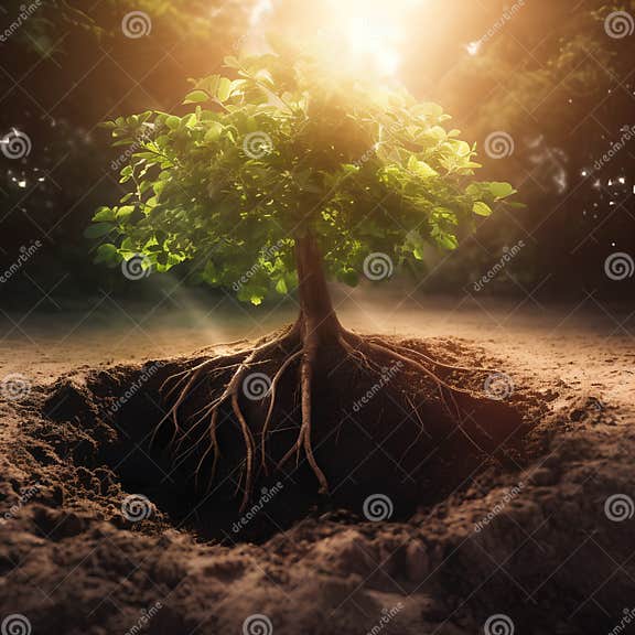 Green Tree with Roots in the Ground. Conceptual Image of Nature Stock ...