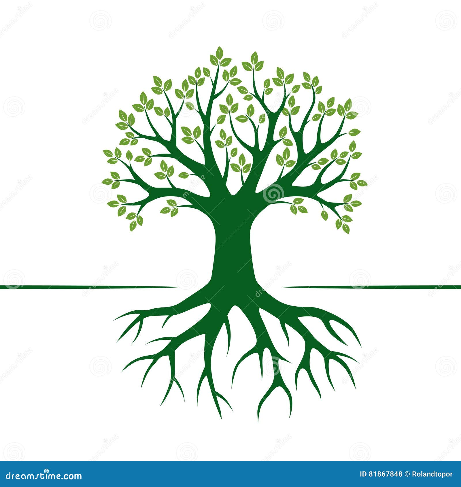 Green Tree and Roots. Vector Illustration. Stock Vector - Illustration ...