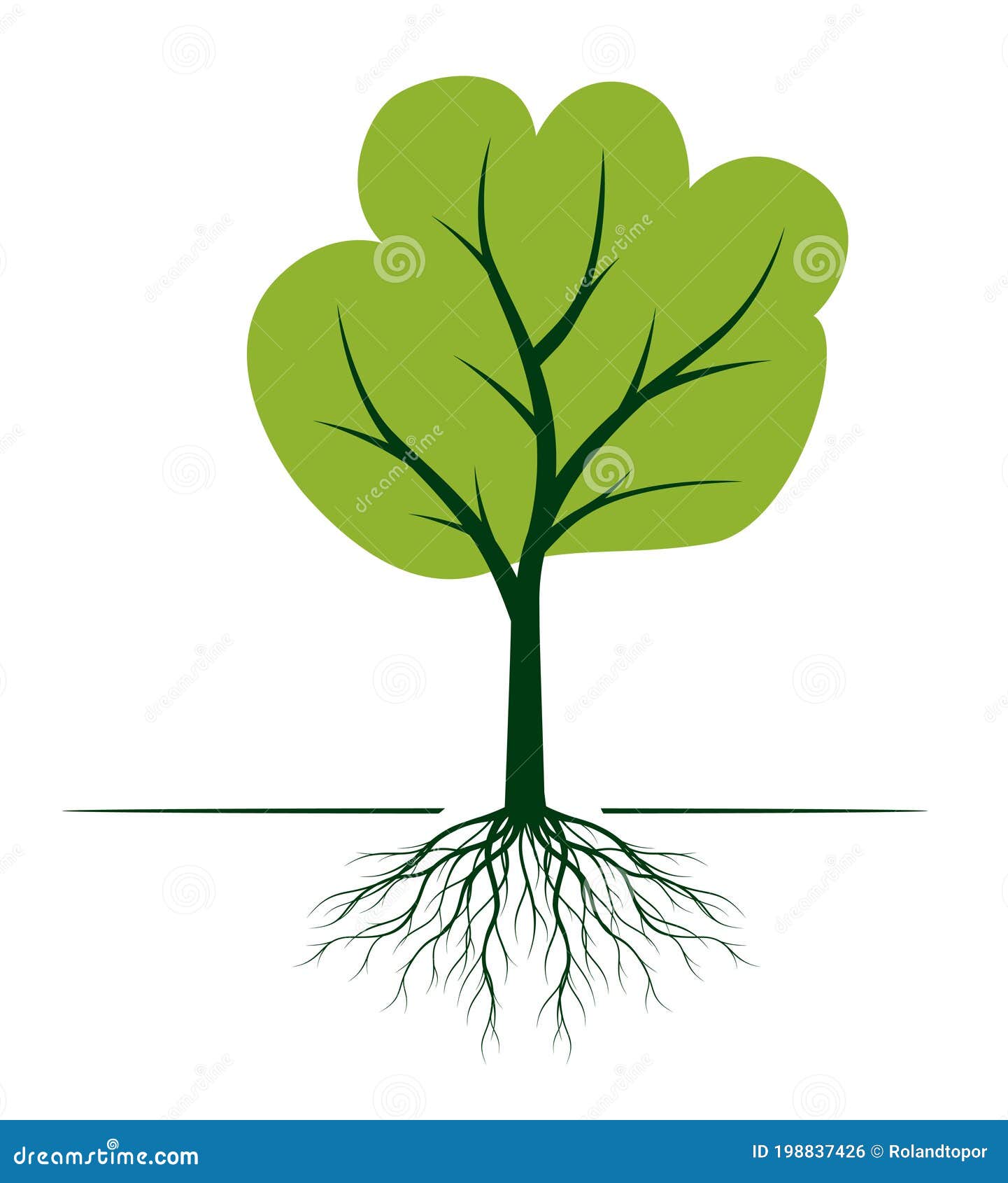 Green Tree with Roots. Vector Outline Illustration Stock Vector ...