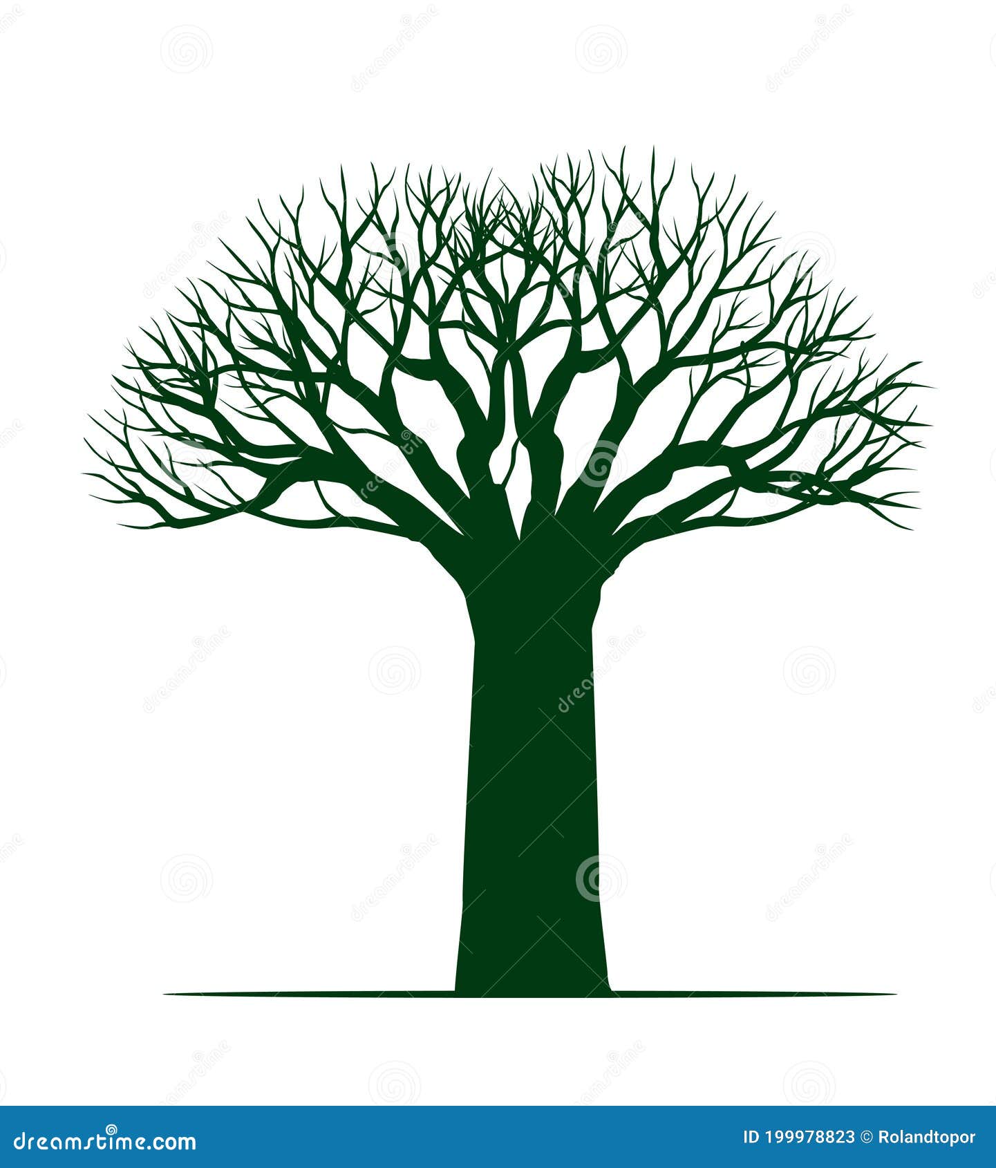 Green Tree with Roots. Vector Outline Illustration Stock Vector ...