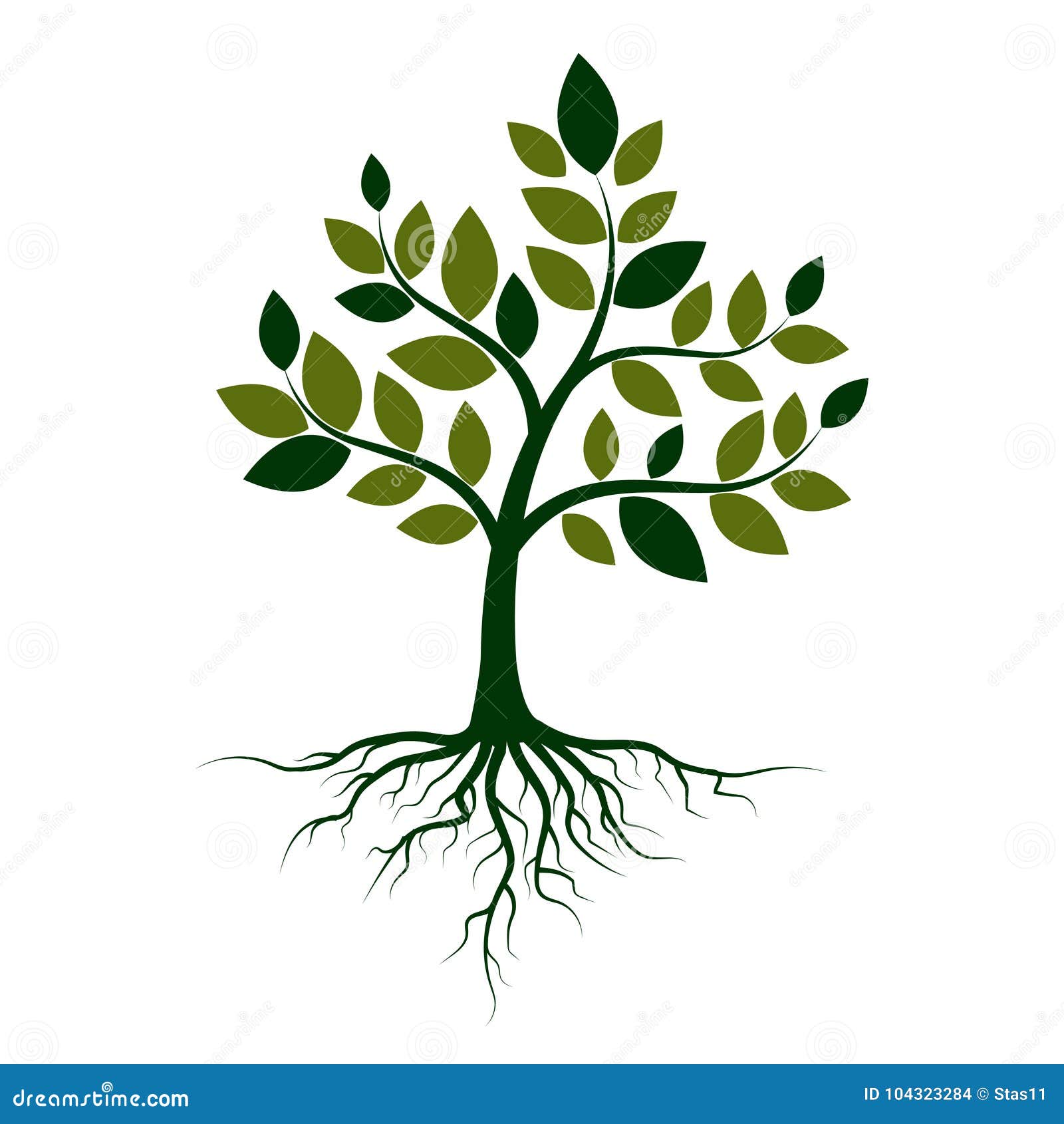 Green Tree with Roots on a White Background. Vector Illustration Stock ...