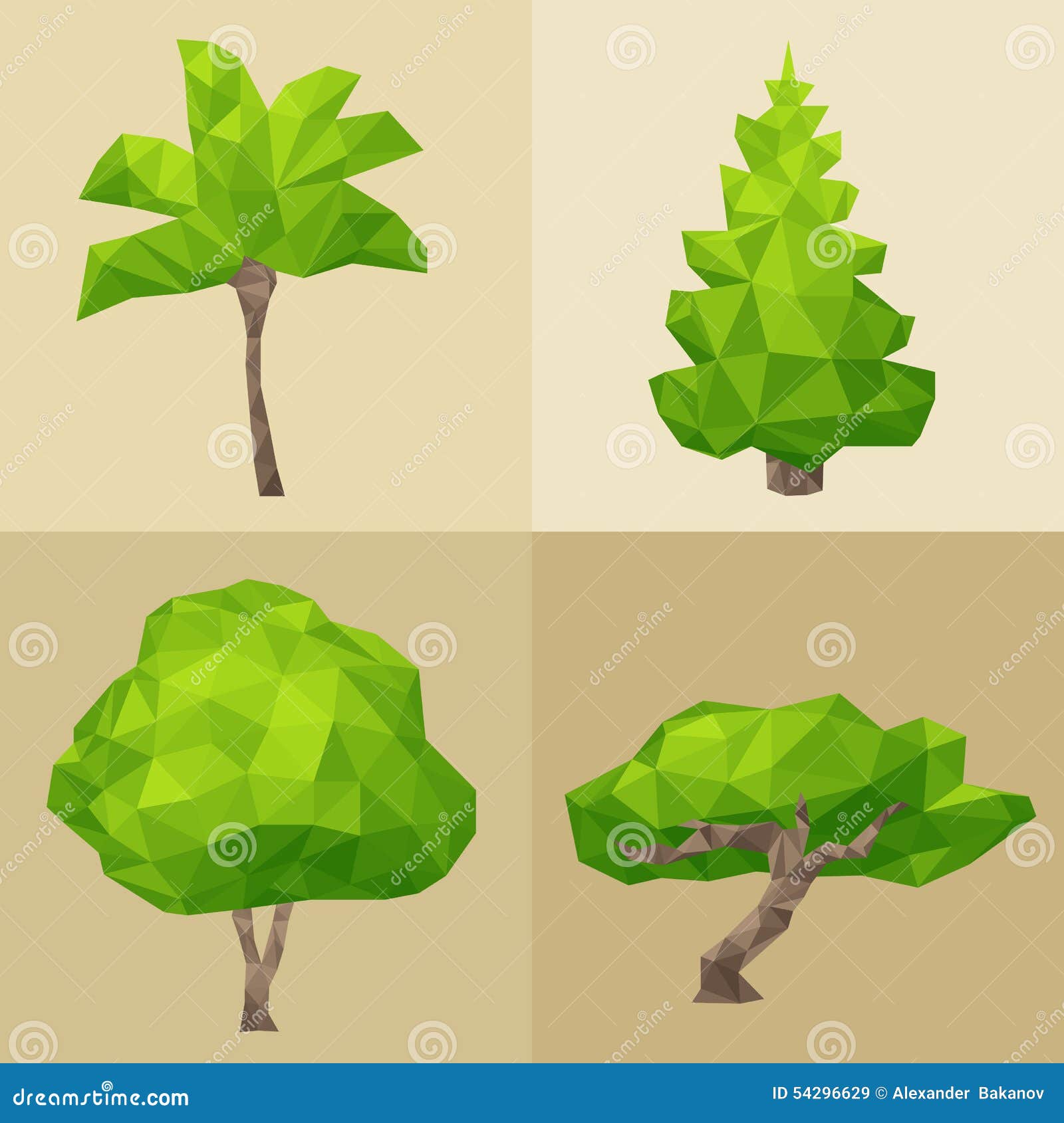 Green Tree Set Formed by Triangles, Polygon Stock Illustration ...