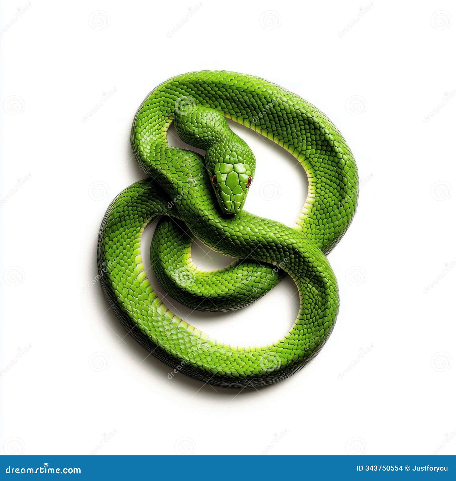 Green Tree Snake on White Background Stock Illustration - Illustration ...