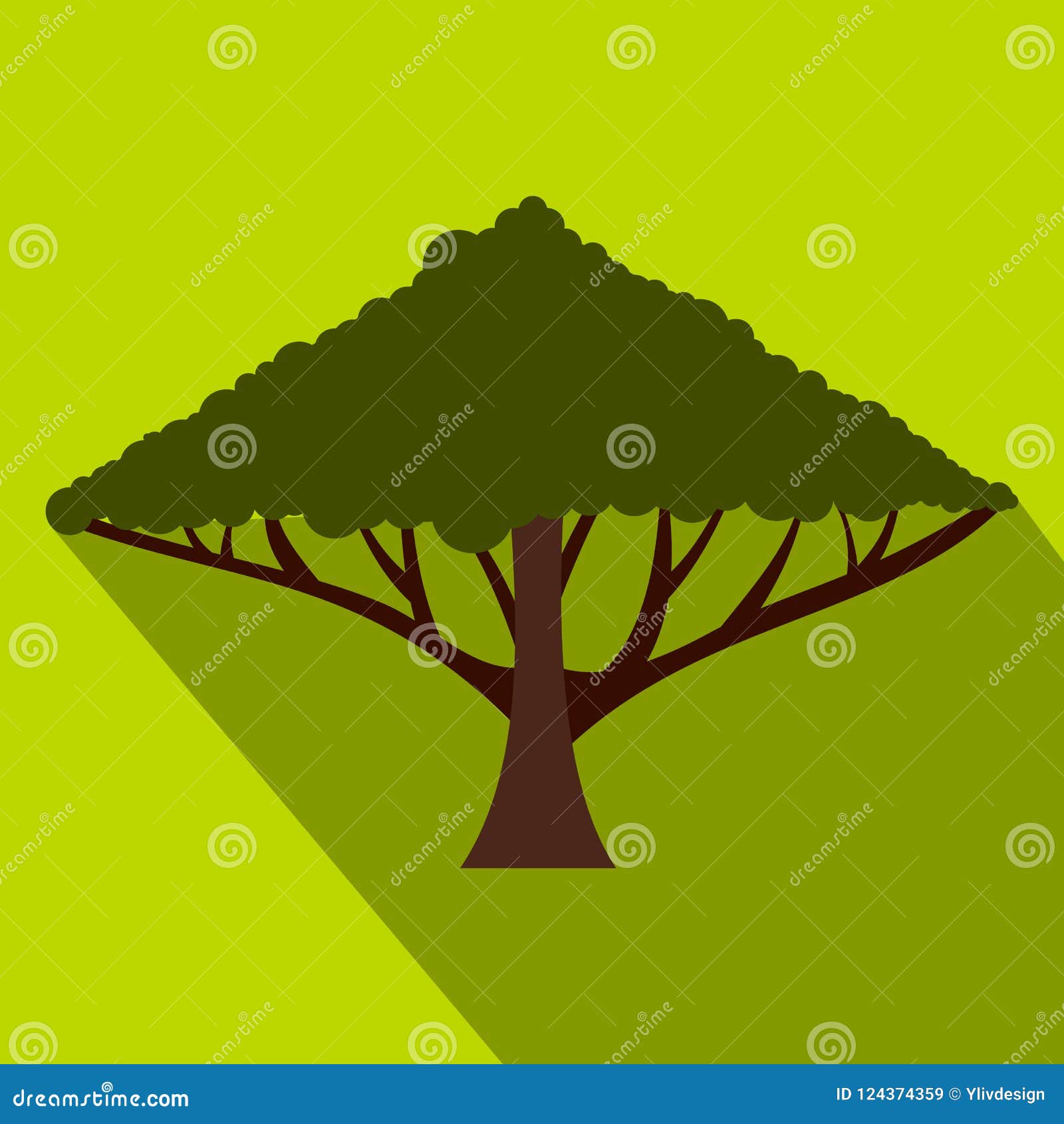 Green Tree with a Spreading Crown Icon, Flat Style Stock Illustration ...