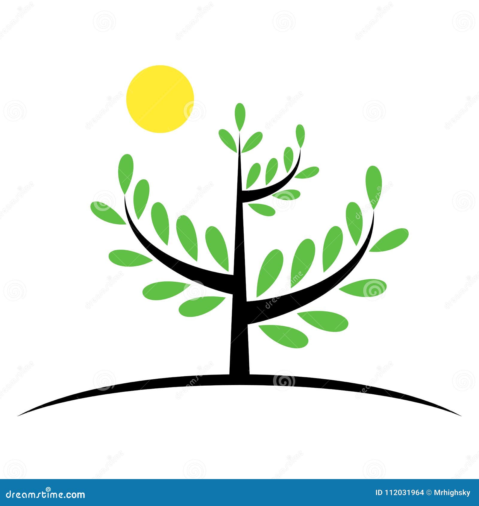 Green tree and sun symbol stock vector. Illustration of graphic - 112031964