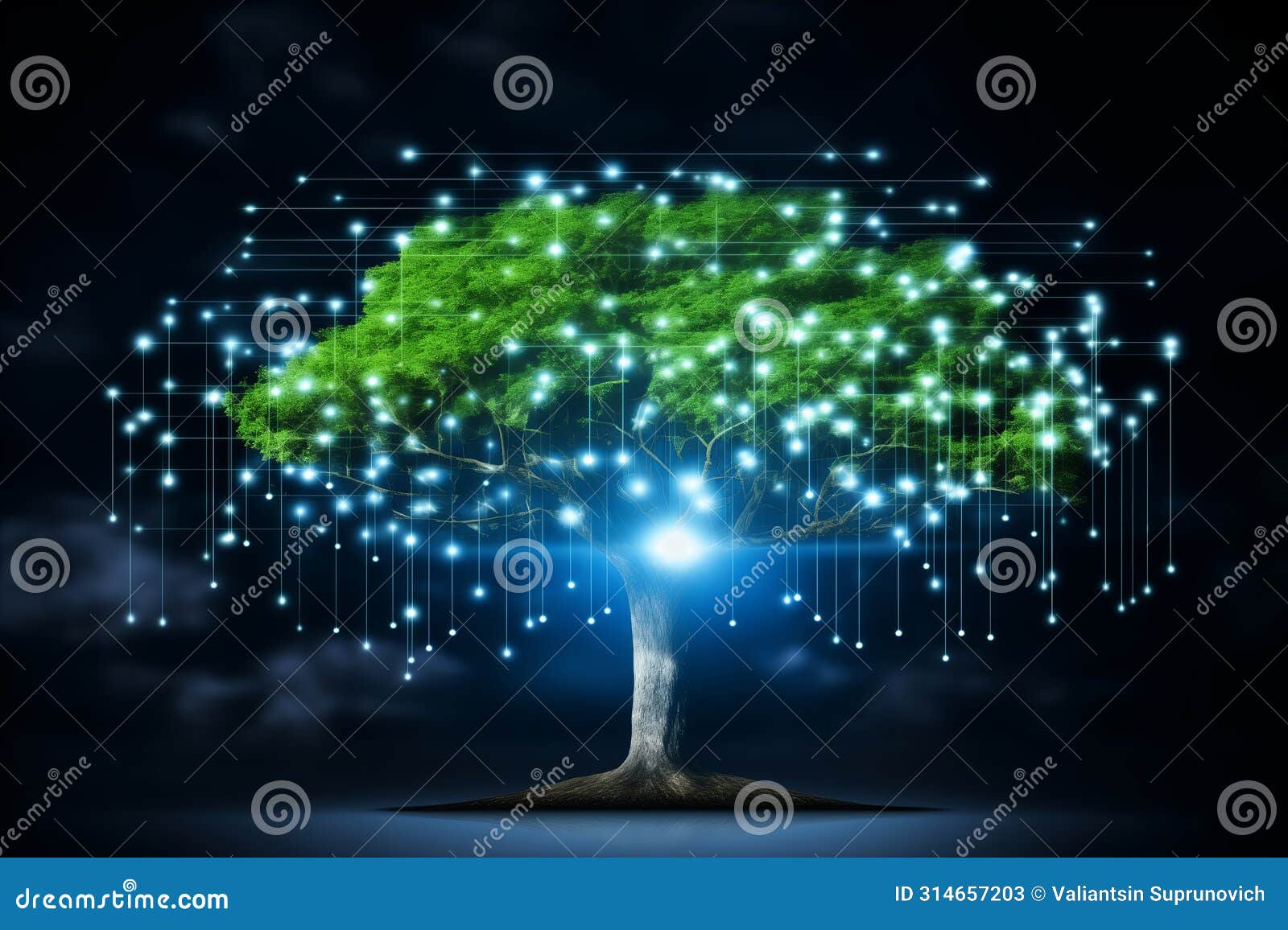 A Green Tree Symbolizing Technology Eco-friendly Future. the Concept ...