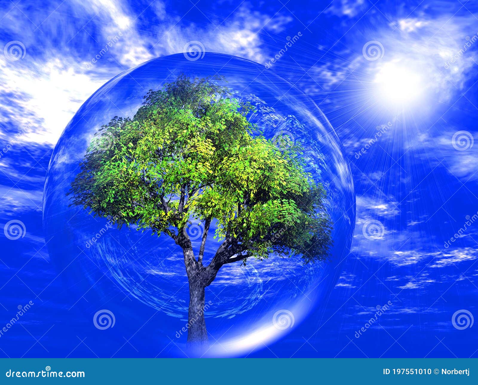 Green Tree and Transparent Bubble Stock Illustration - Illustration of ...