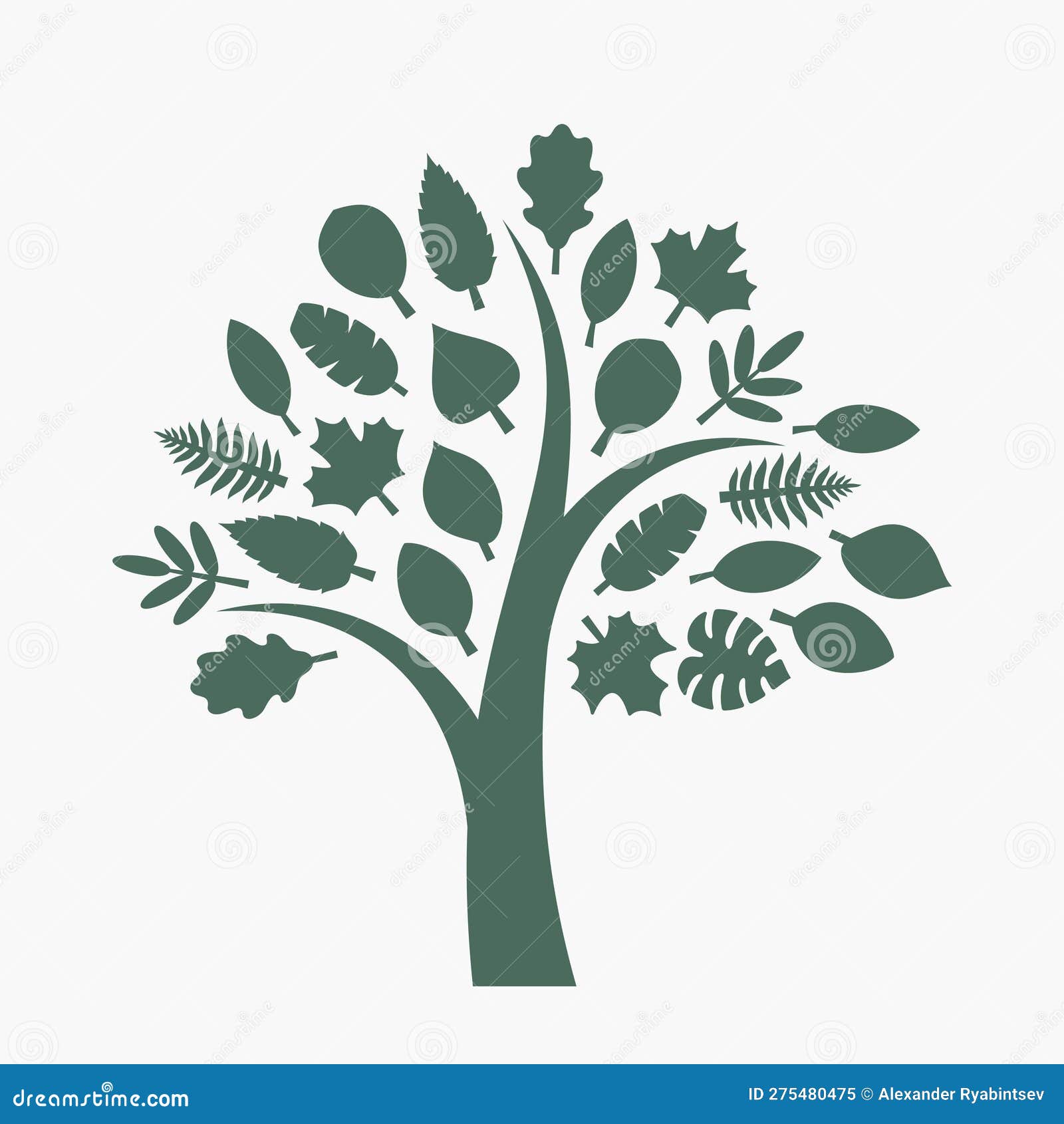 Green Tree with Various Leaves. Stylised Tree Vector Illustration ...