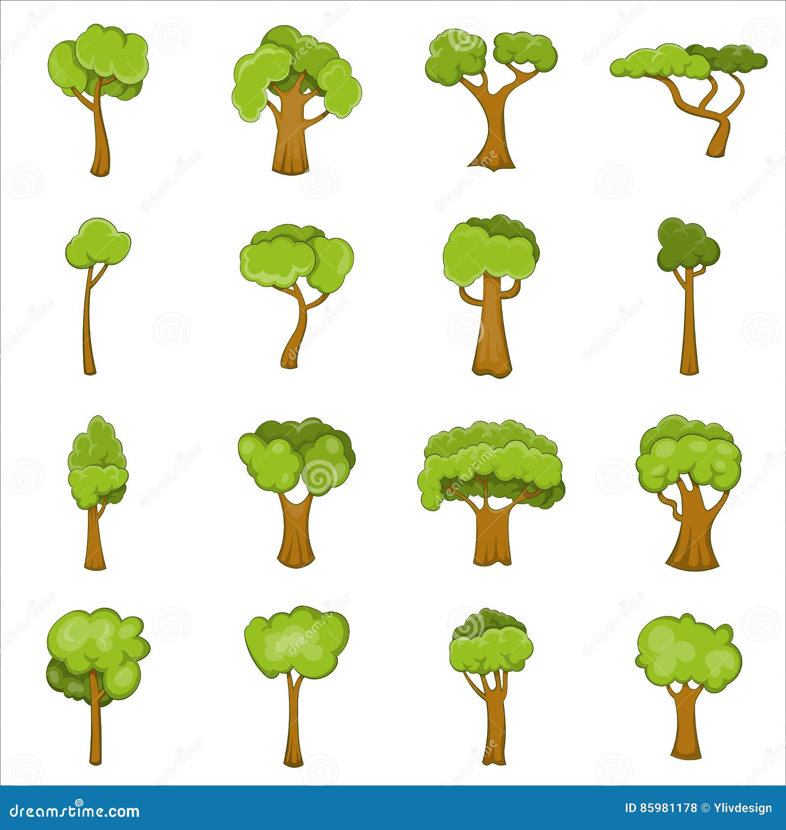 Green Trees Icons Set, Cartoon Style Stock Vector - Illustration of ...