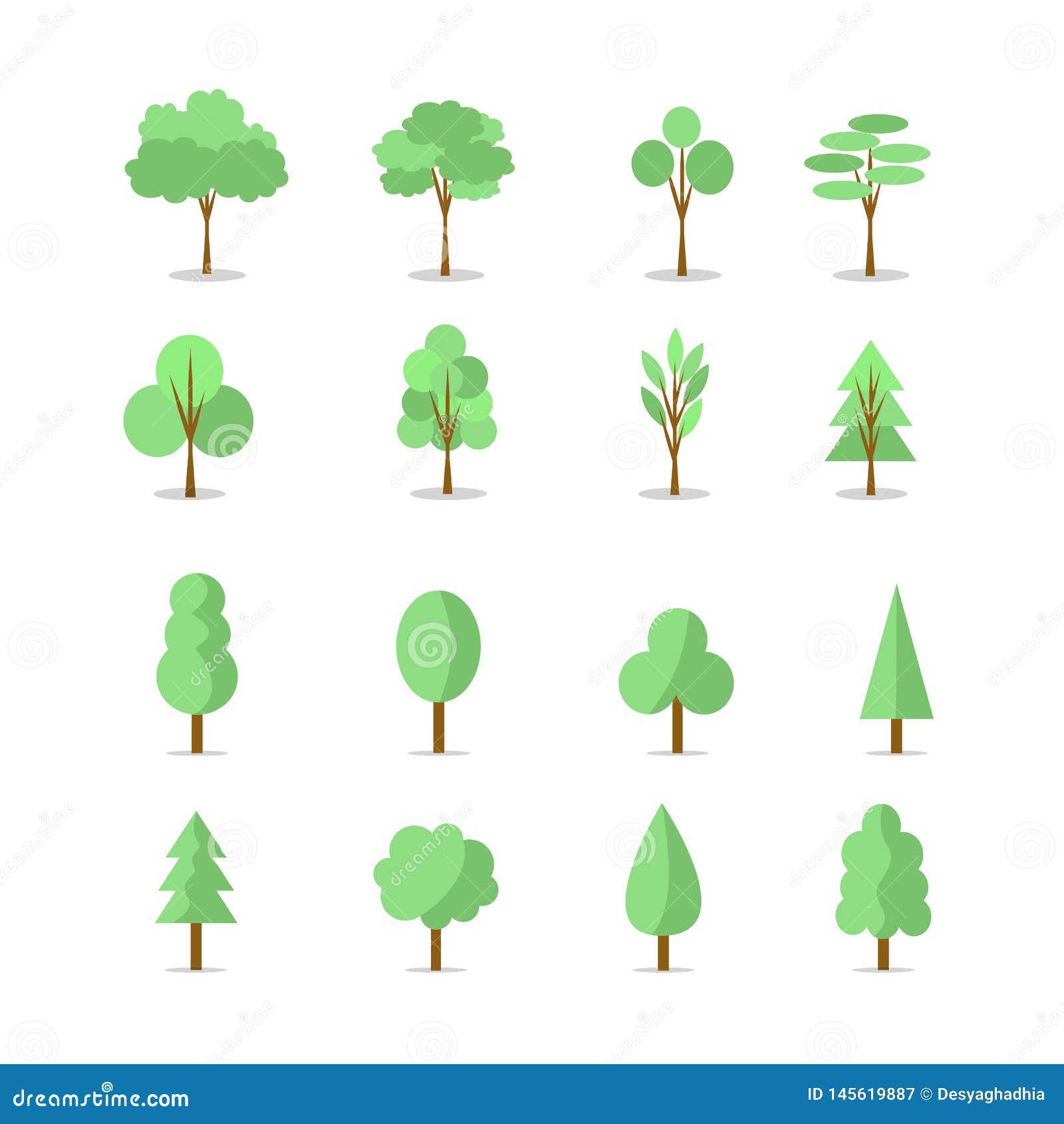 Green Trees Illustration Set, Natural Flat Design Elements. Stock ...