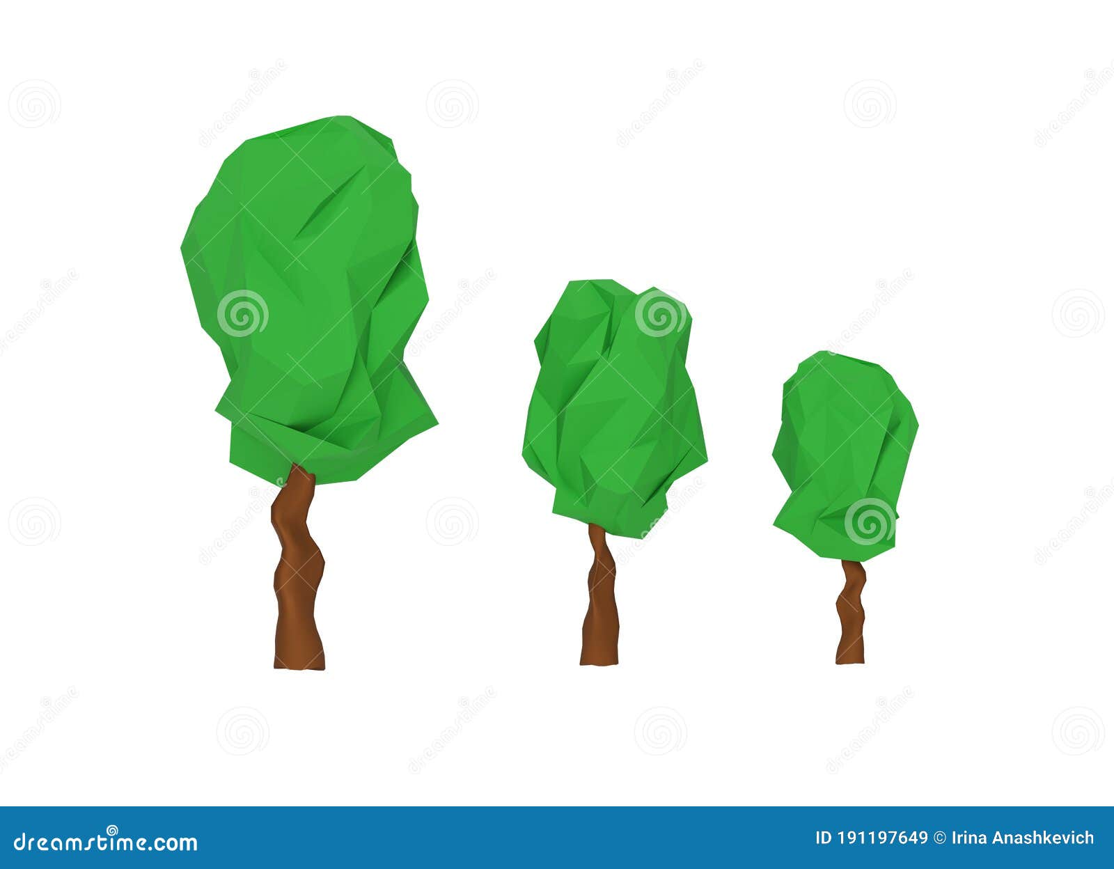 Green Trees Isolated on White Background. 3D Modeling and Visualization ...