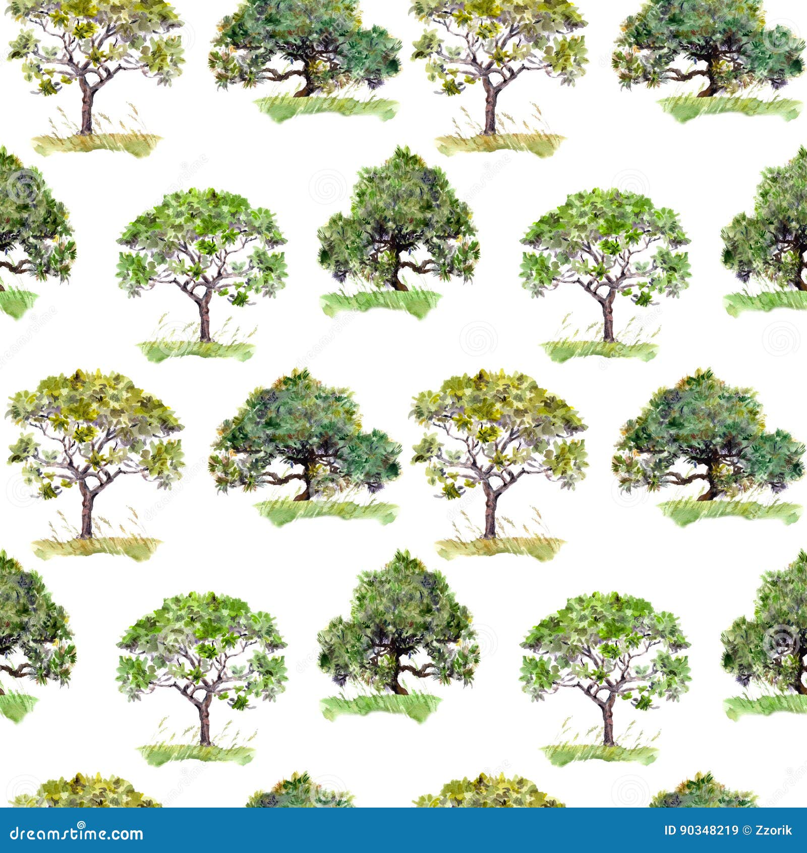 Green Trees. Outdoor Ecology Background. Repeating Pattern. Watercolor ...