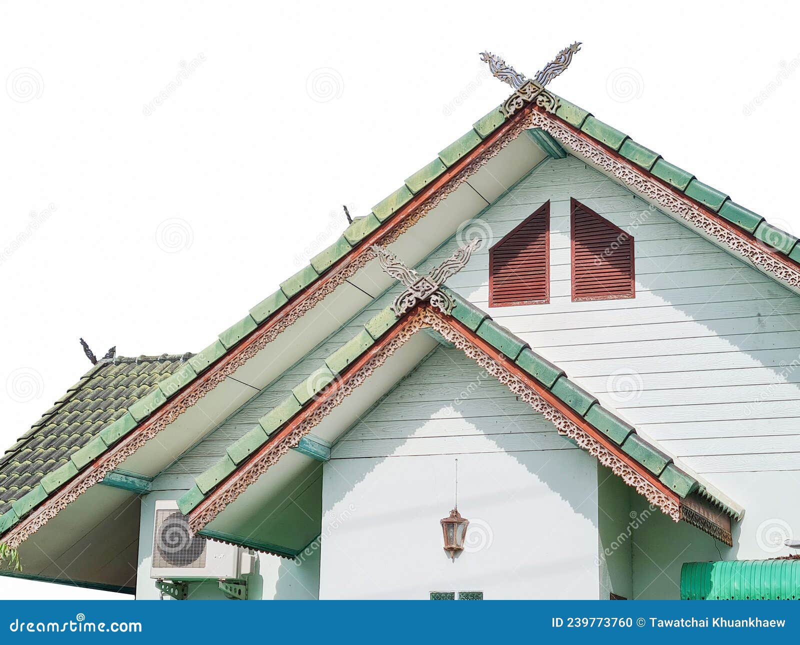 Green Triangular House Roof on Isolated White Background Stock Photo ...