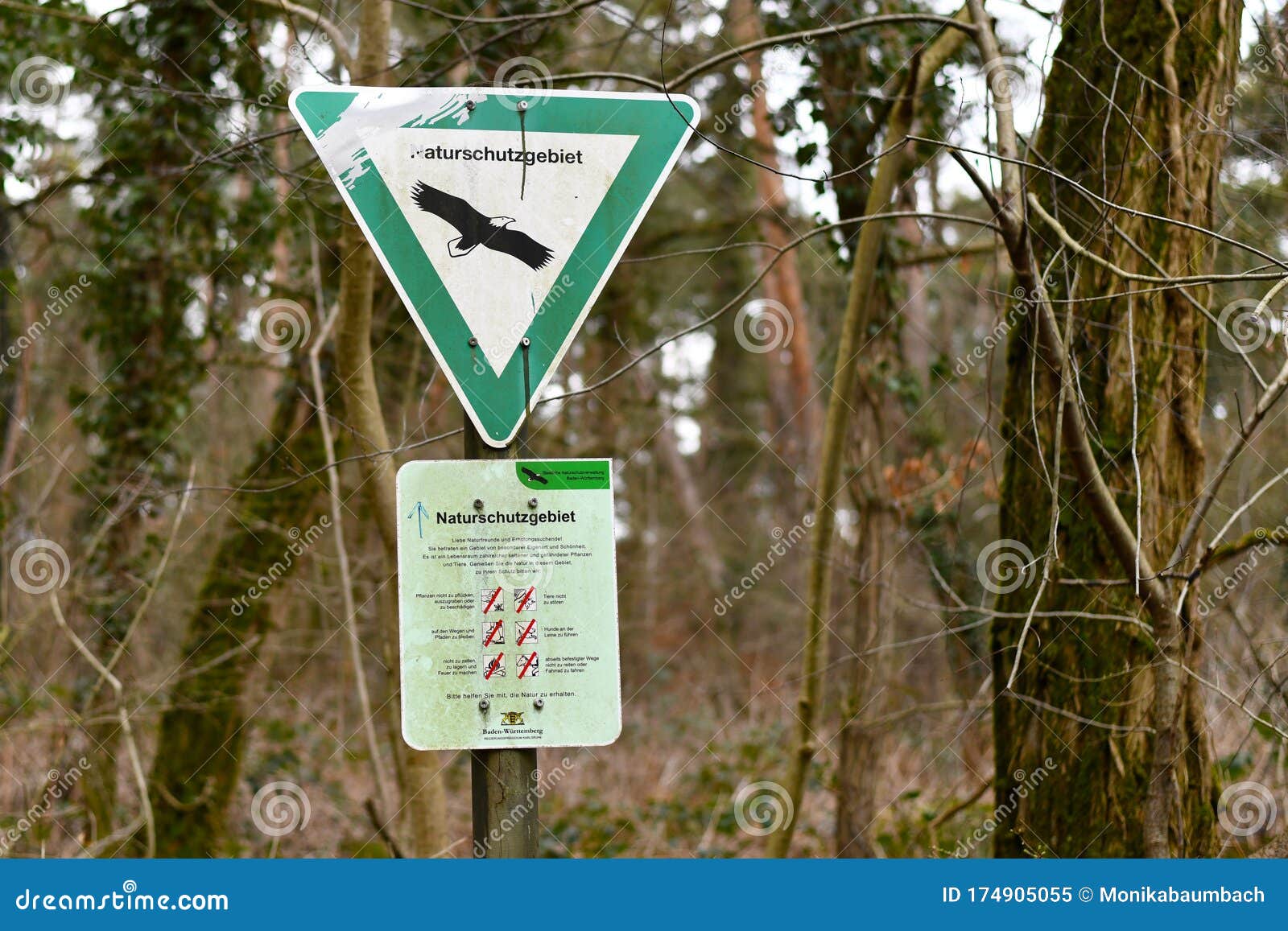 Green Triangular Sign with Eagle and Sign with Behavior Rules for ...