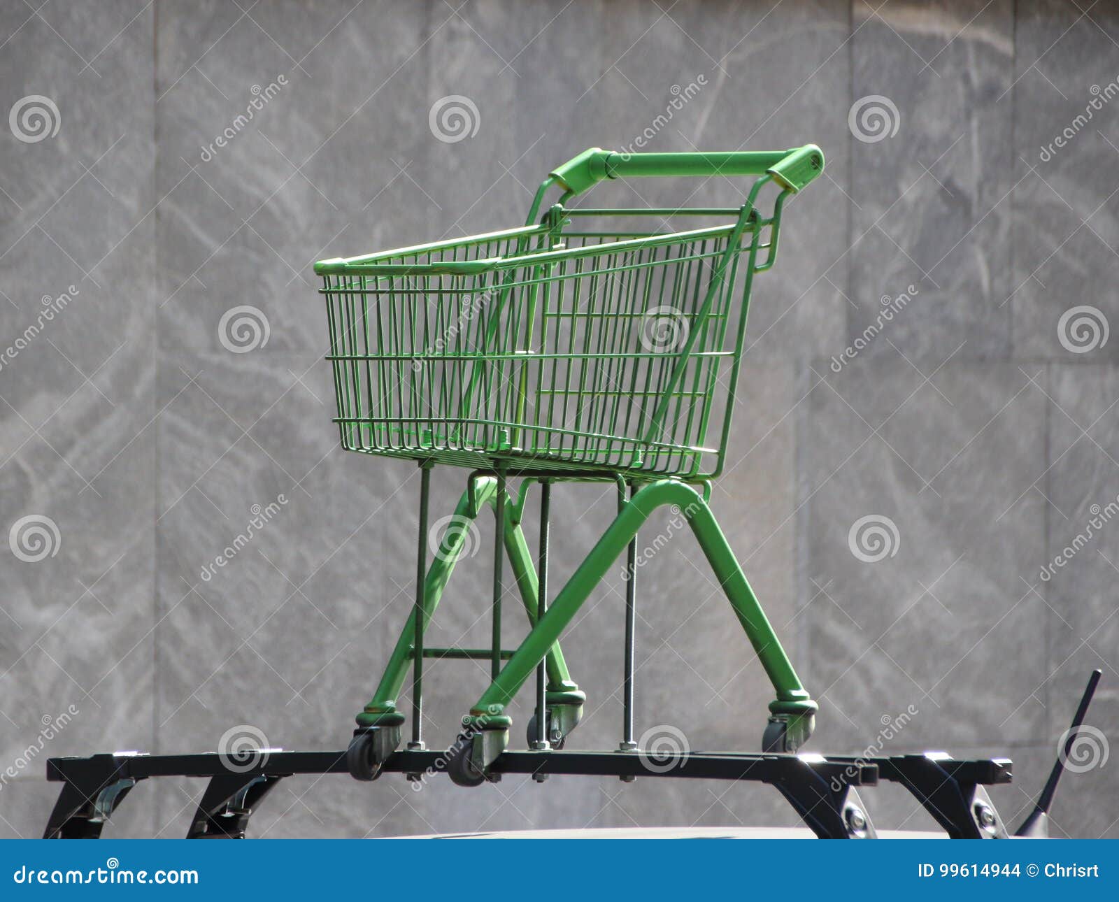 Green Trolley Mounted on Car Rooftop Stock Photo - Image of empty ...