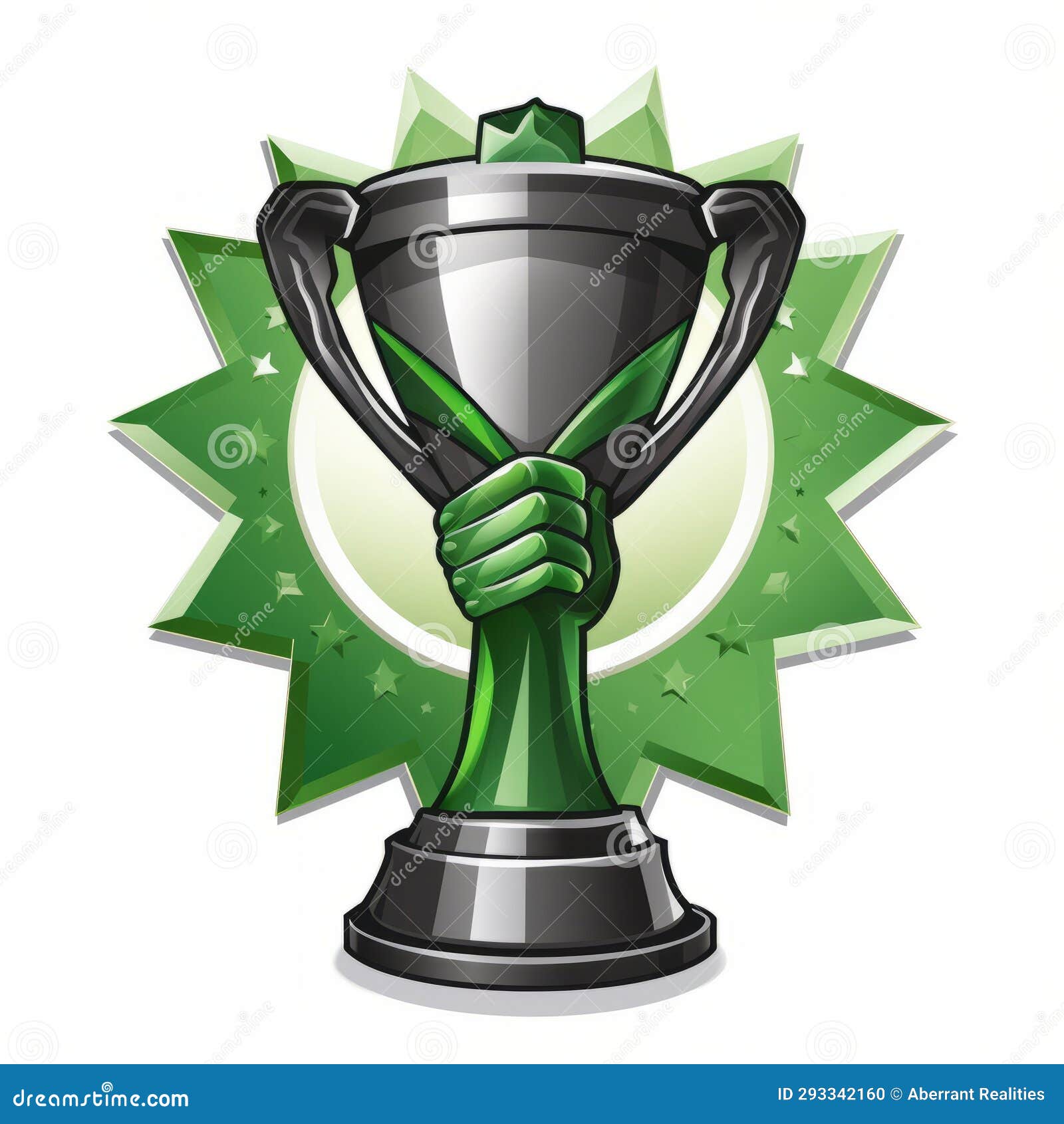 A Green Trophy with a Hand Holding it Up Stock Illustration ...