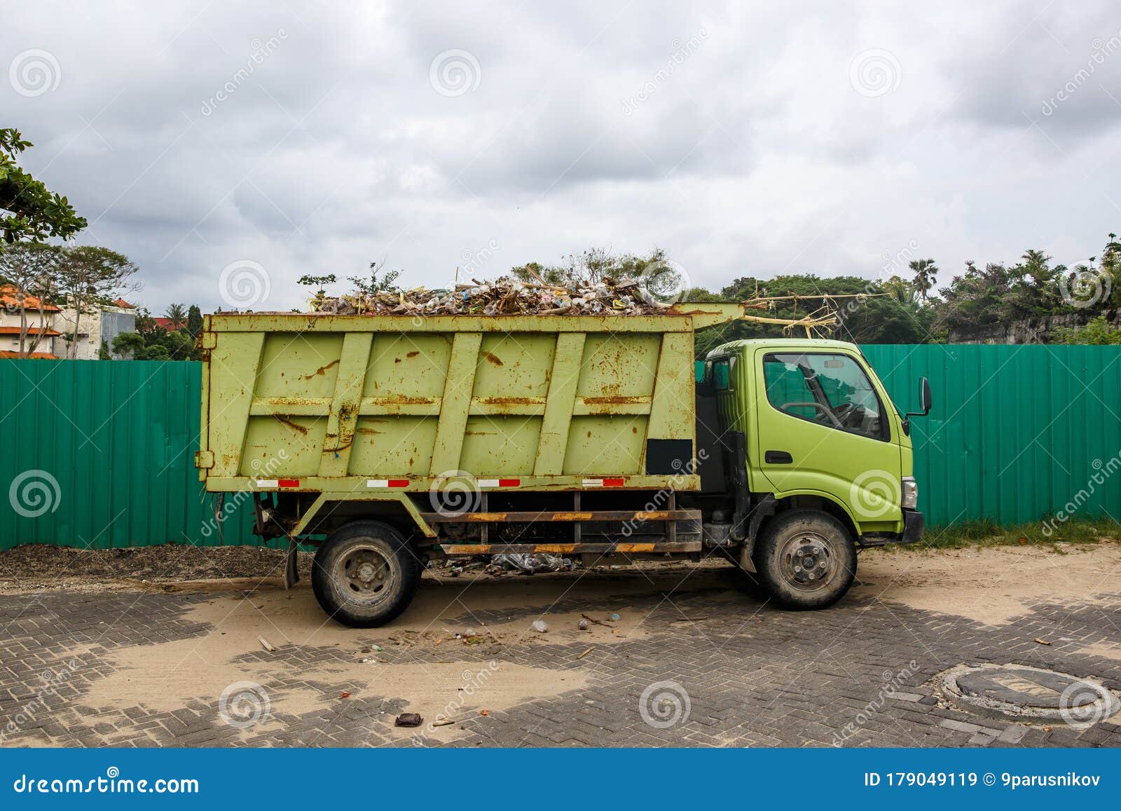 Green Truck Full of Garbage Stock Image - Image of pickup, trash: 179049119