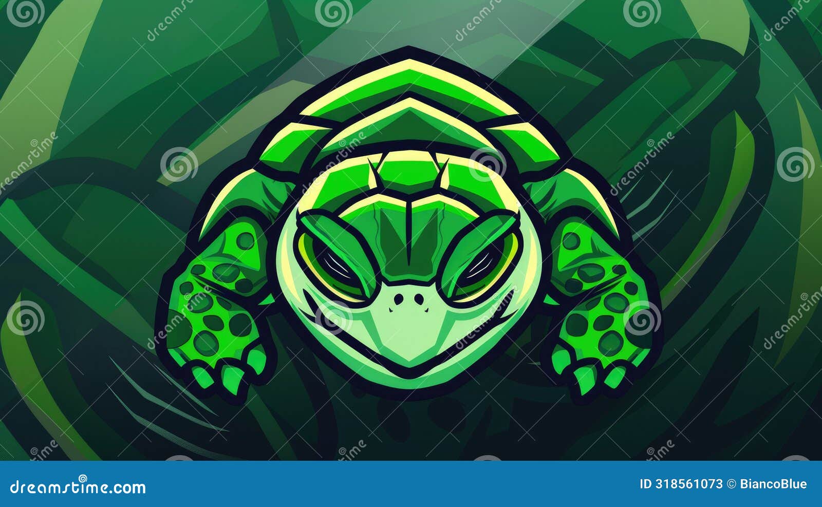 A Green Turtle Mascot Logo with a Determined Expression on Its Face ...