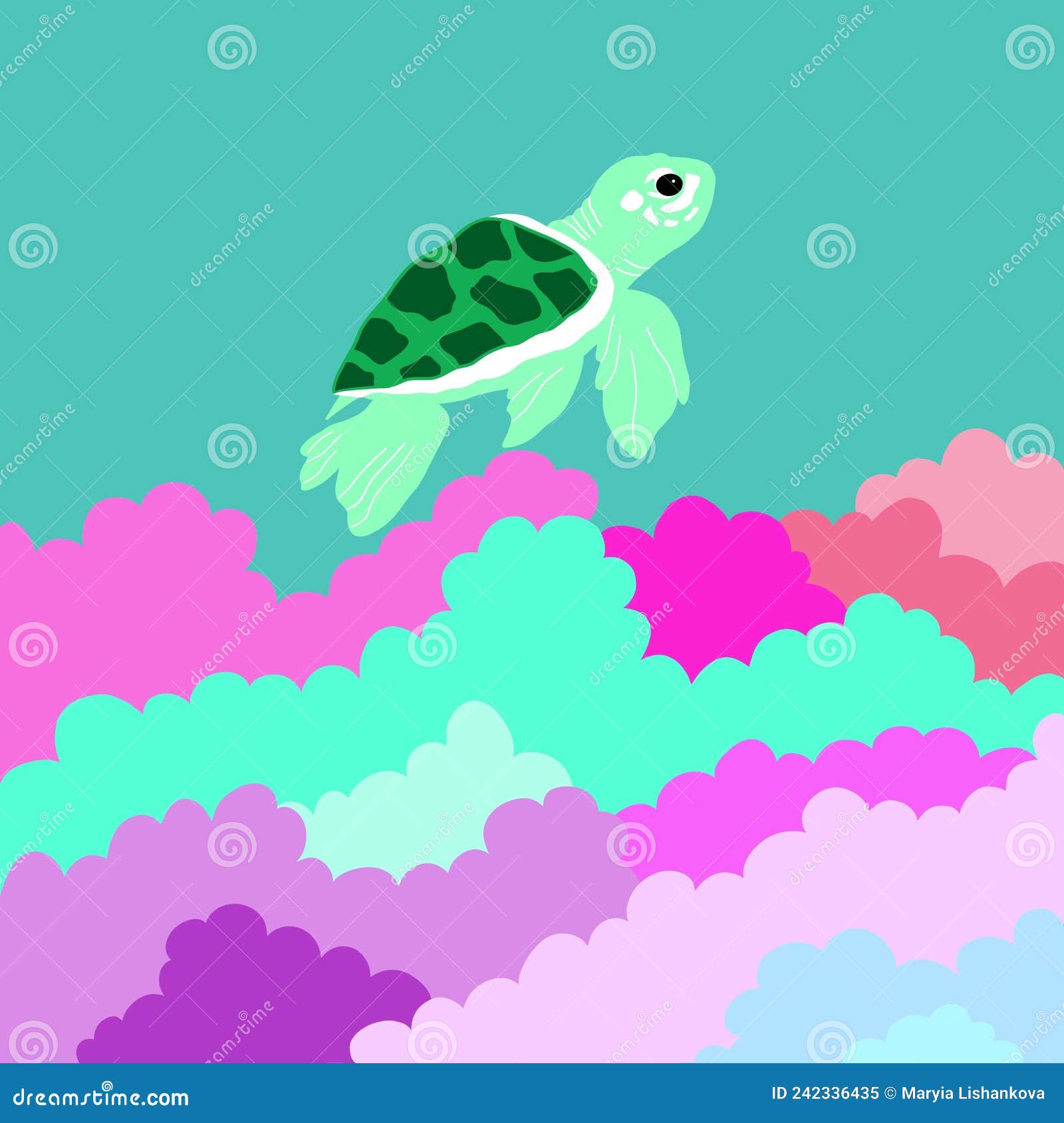 Green turtle and sea waves stock vector. Illustration of vector - 242336435