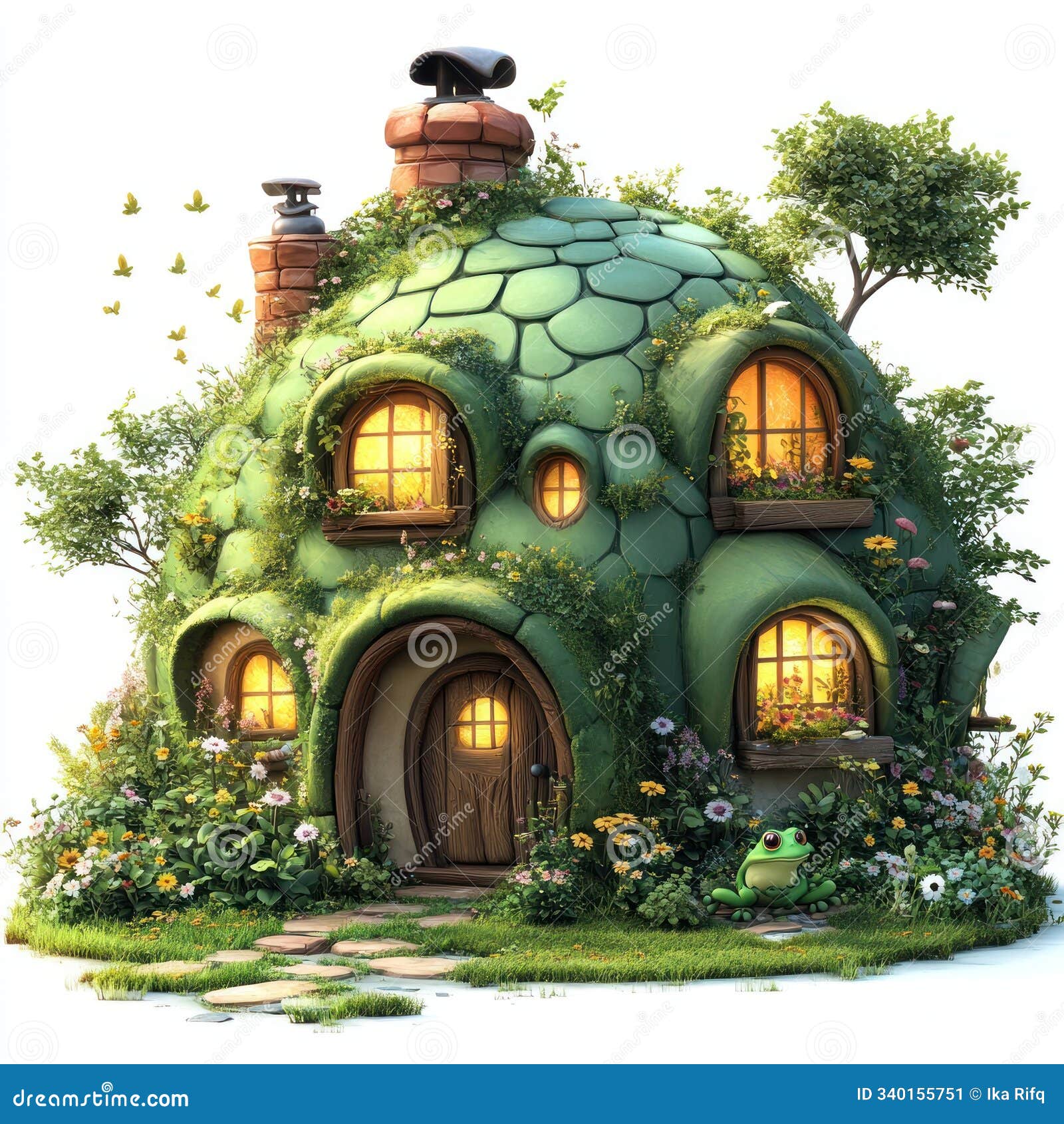 Green Turtle Shell Cottage 3D Illustration Stock Image - Image of ...