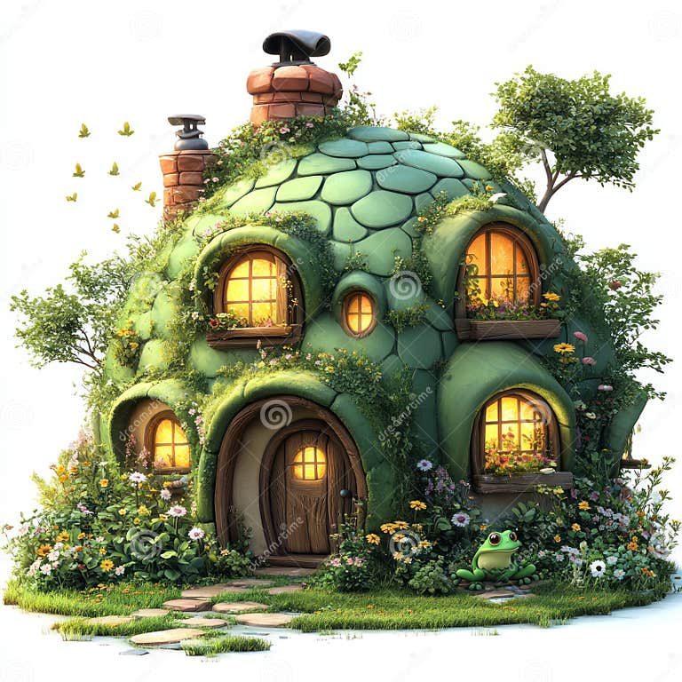 Green Turtle Shell Cottage 3D Illustration Stock Image - Image of ...