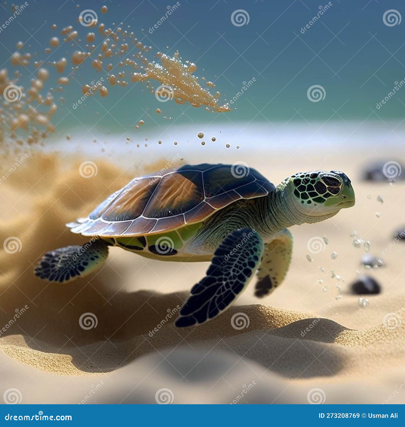 The Green Turtle Trudged on the Sandy Beach AI Stock Illustration ...