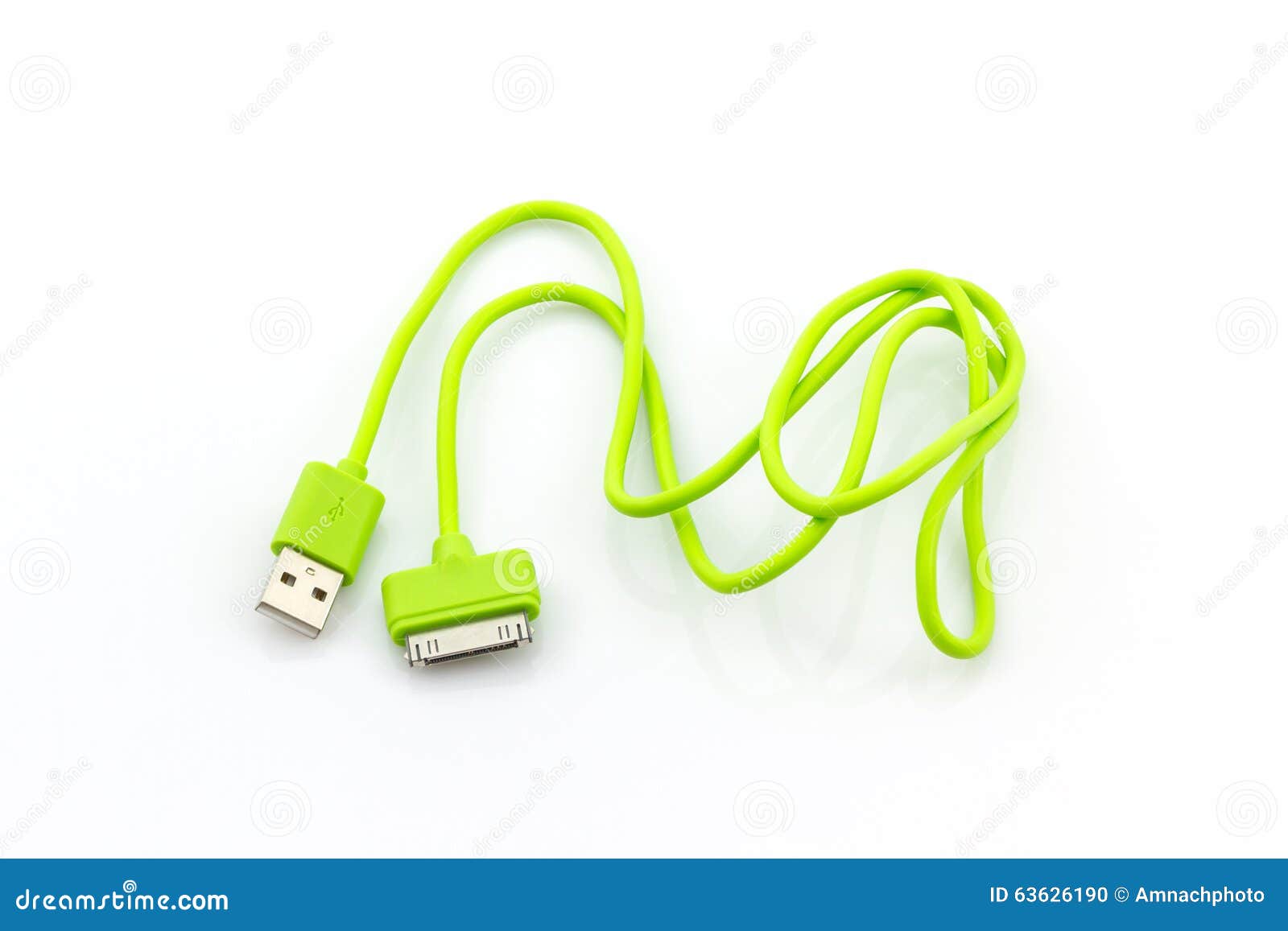 Green USB Cable for Smartphone. Stock Photo - Image of electricity ...