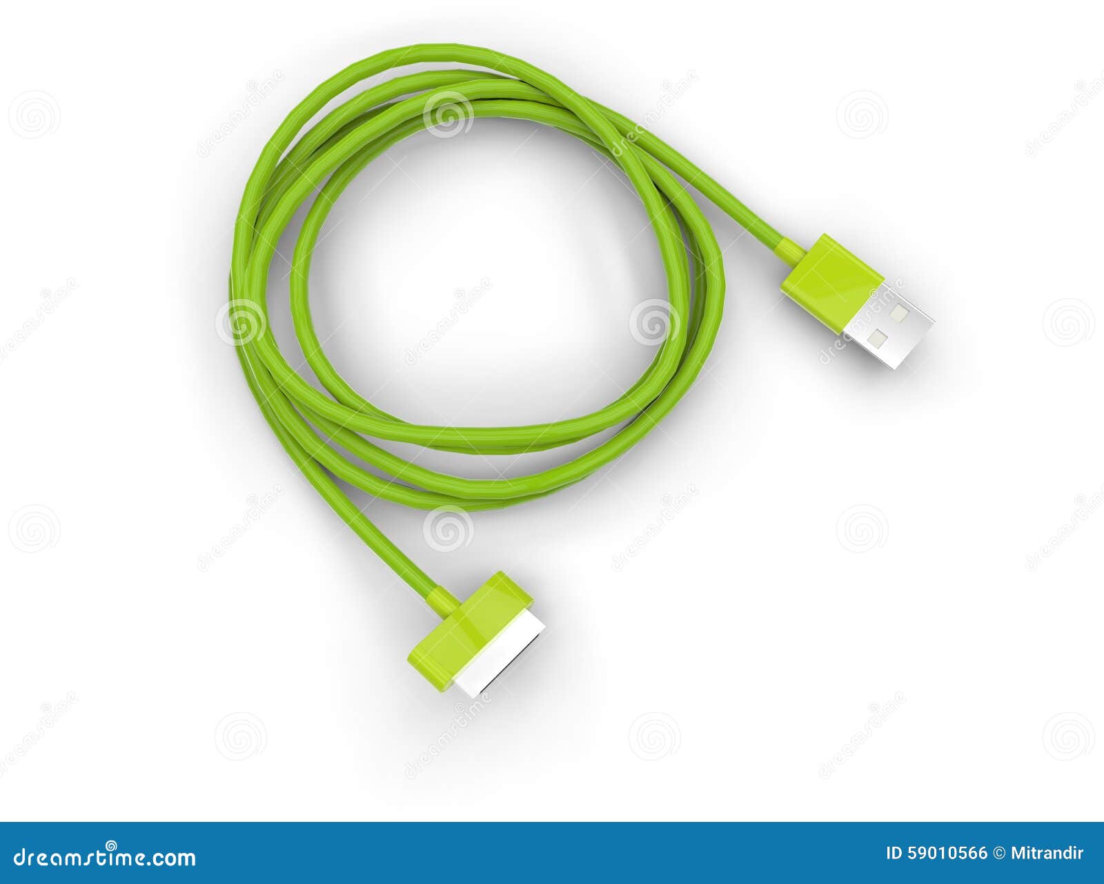 Green Usb Cable on White Background Stock Illustration - Illustration ...