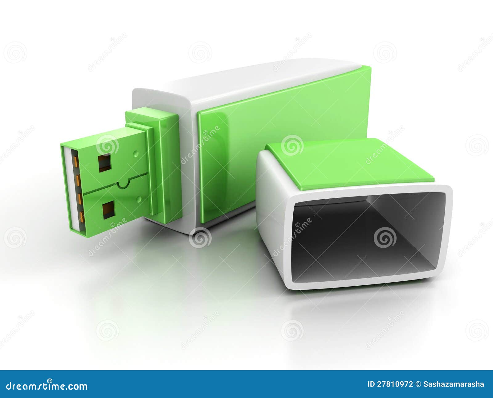 Green USB Flash Drive on White Background Stock Illustration ...