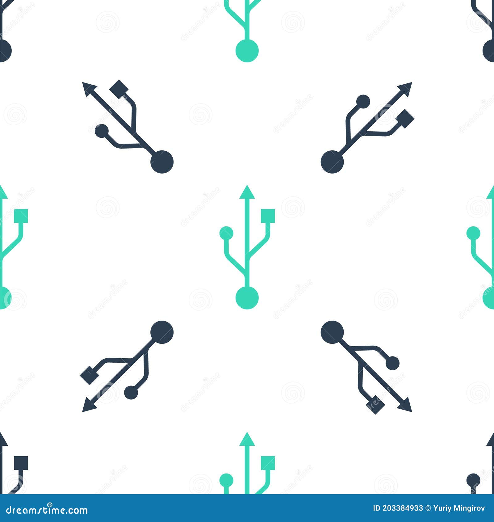 Green USB Symbol Icon Isolated Seamless Pattern on White Background ...