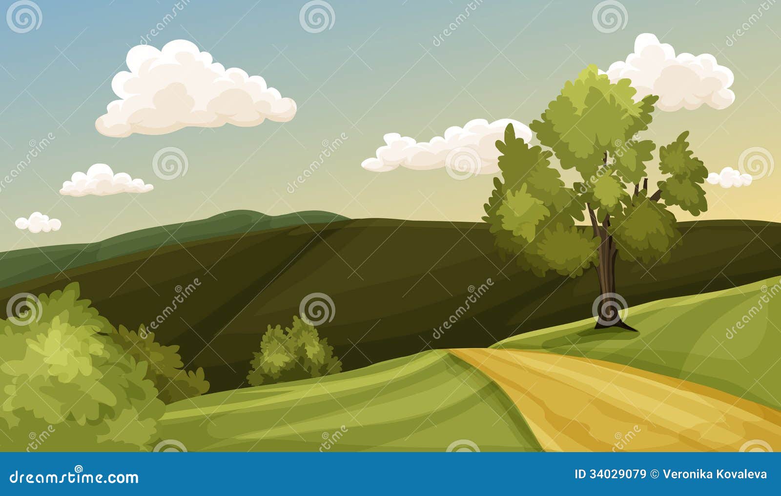 Green valley stock vector. Illustration of bush, lawn - 34029079
