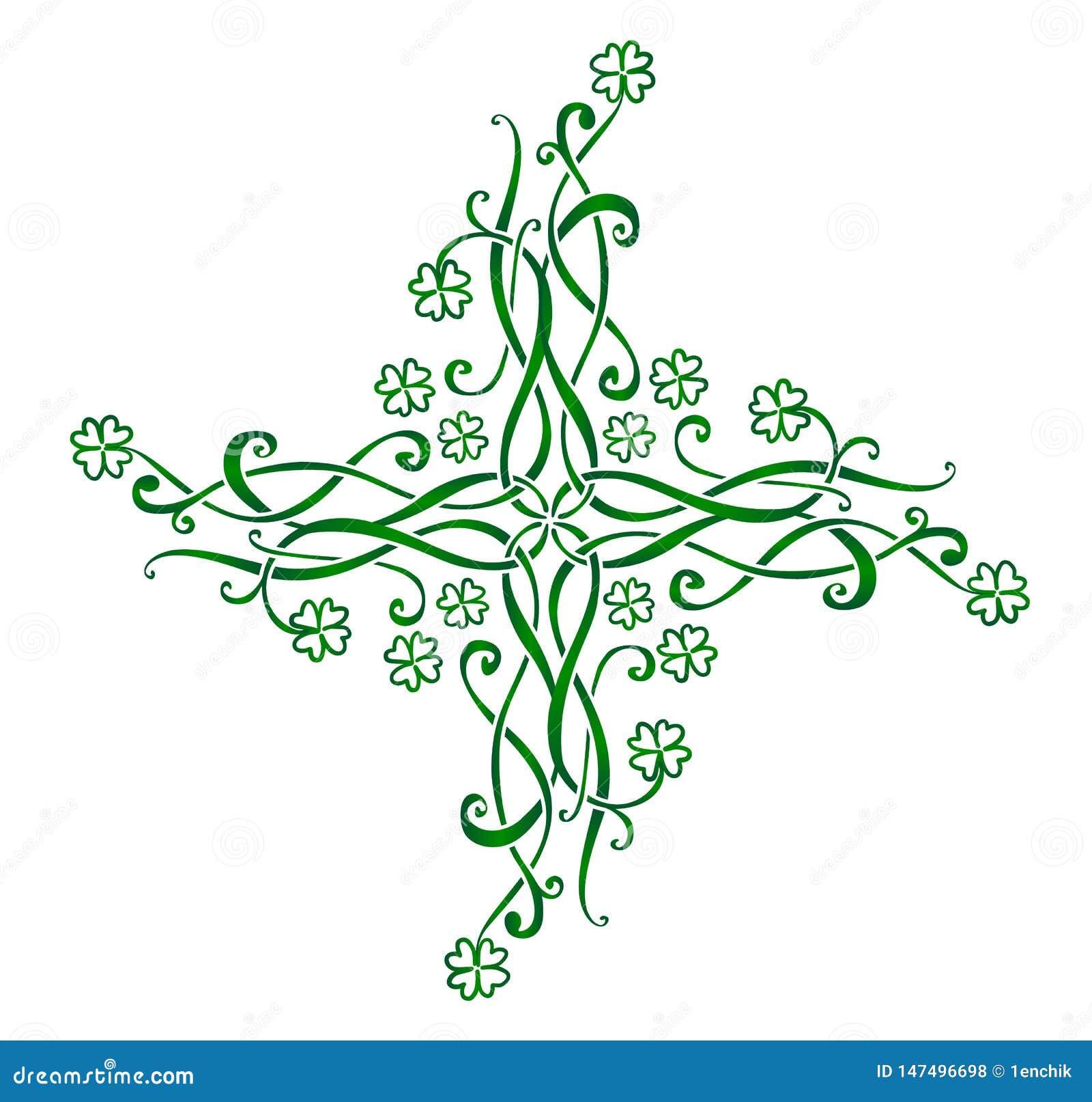 Green Vector Celtic Cross with Four-leaf Clovers Stock Vector ...