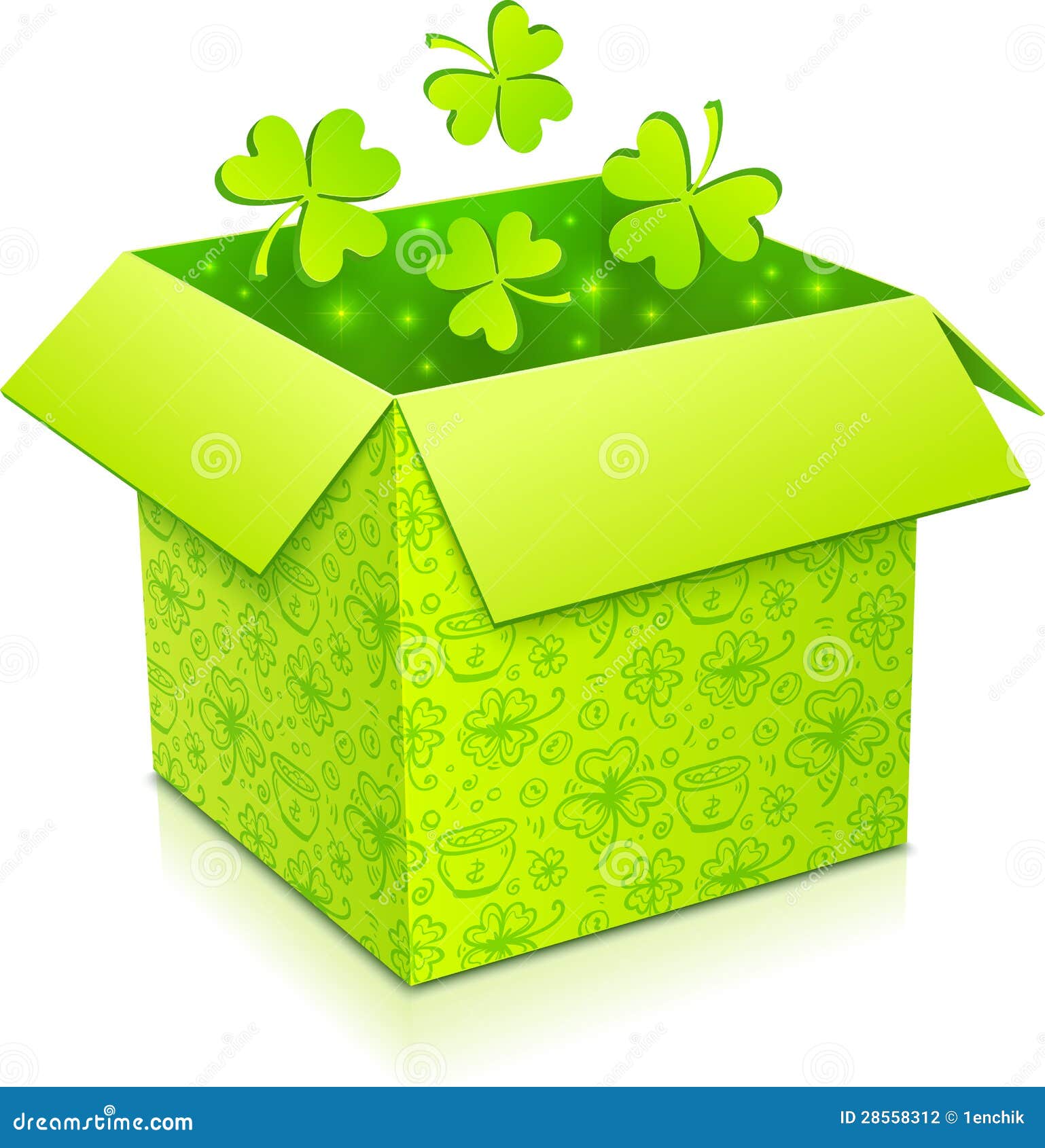 Green Vector Gift Box with Clovers Inside Stock Vector - Illustration ...