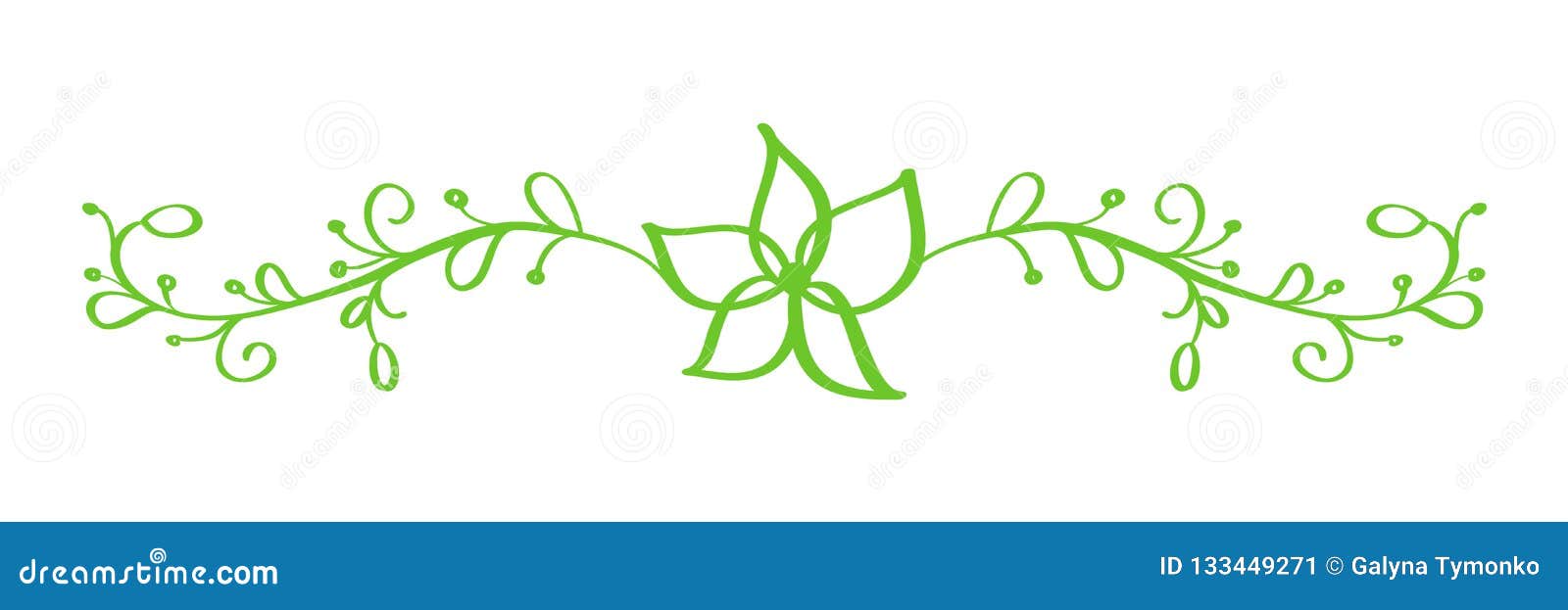 Green Vector Hand Drawn Calligraphic Separator. Spring Flourish Design ...
