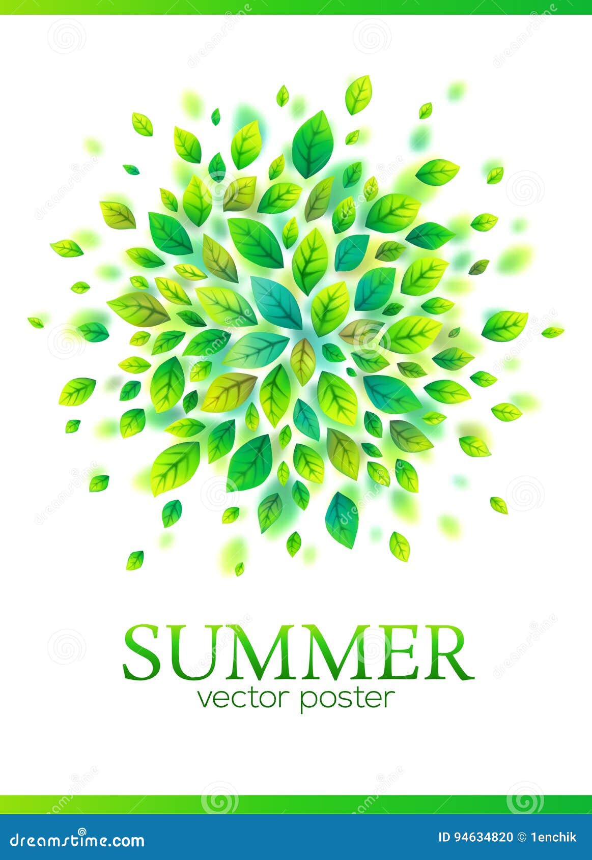 Green Vector Leaves Splash Vector Summer Poster Template Stock Vector ...