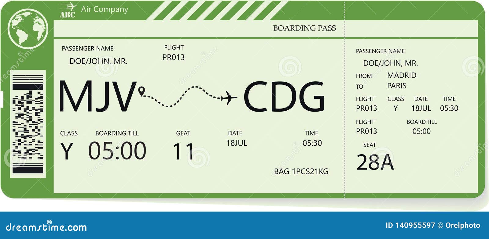 Green Vector Pattern of a Boarding Pass Ticket. Stock Vector ...