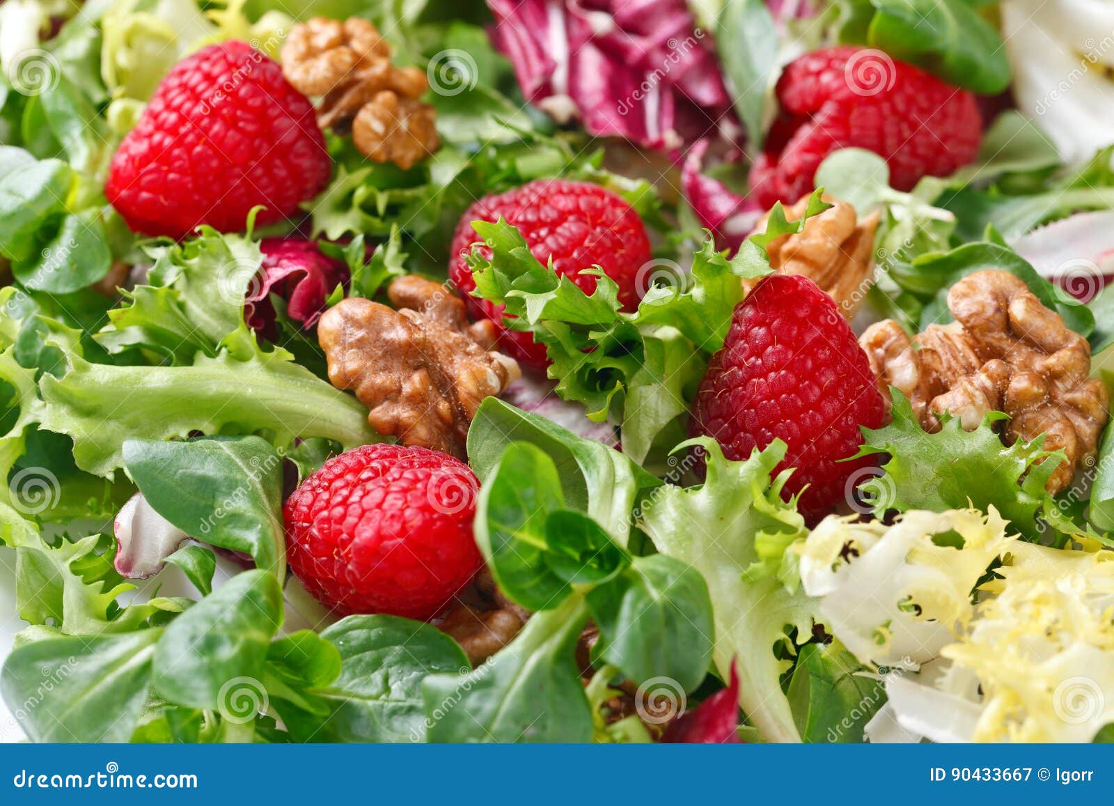 Green Vegan Salad with Raspberry and Walnut Stock Image - Image of leaf ...