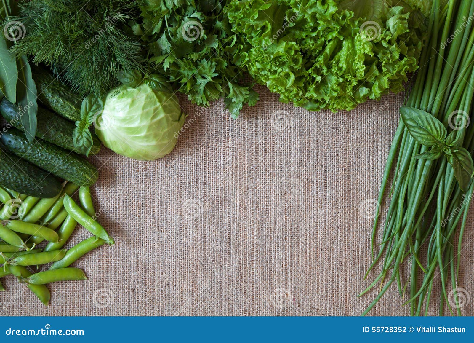 Green Vegetables Composition Frame on Rustic Stock Photo - Image of ...