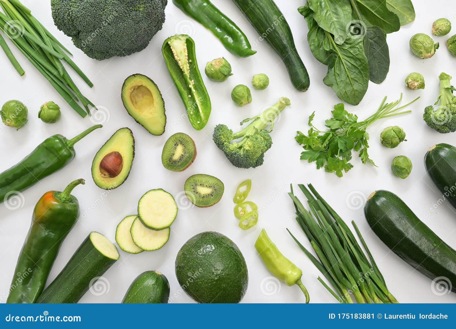 Green Vegetables and Fruits on White Background Stock Image - Image of ...