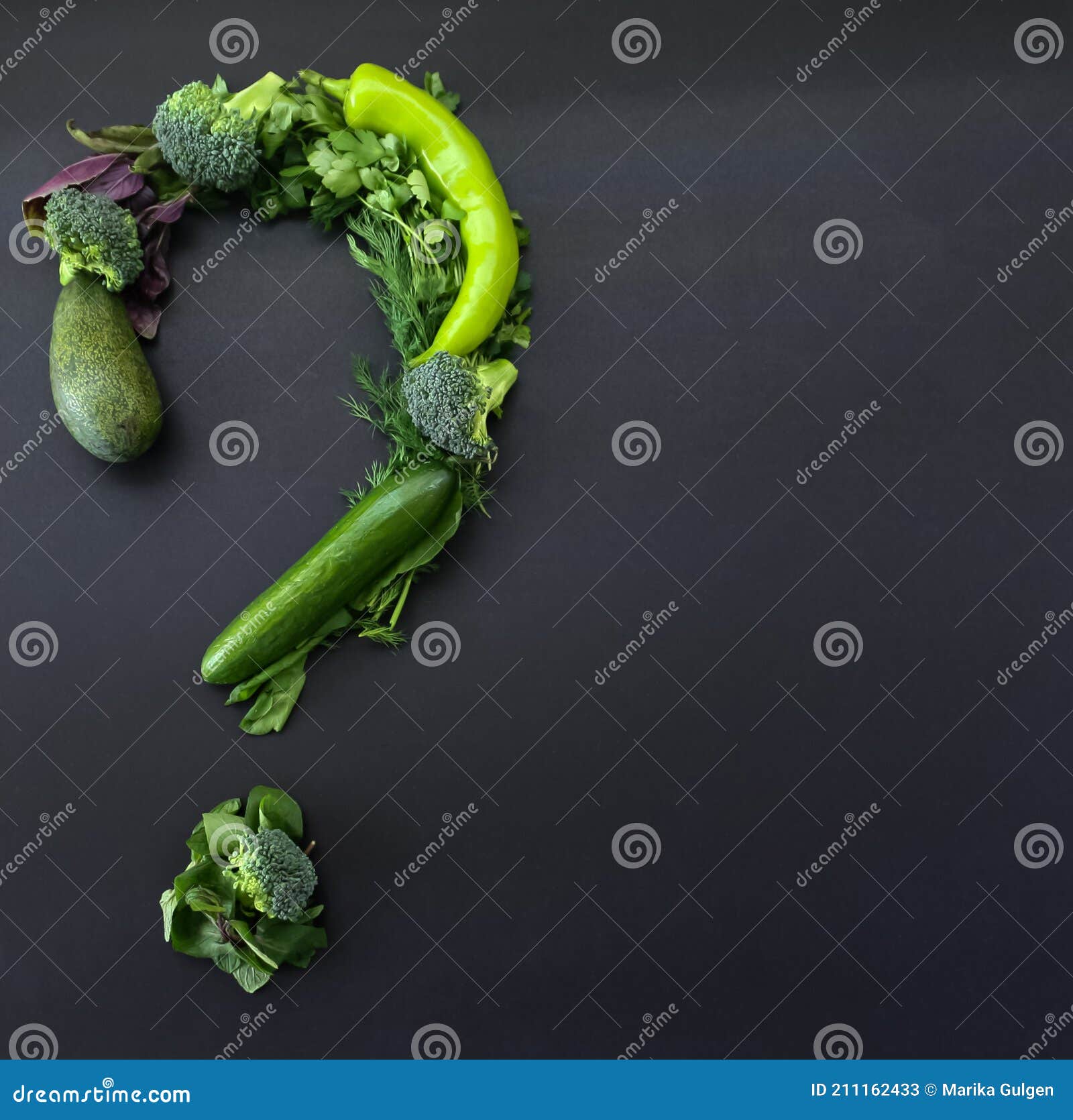 Green Vegetables Question Mark on Black Background with Copy Space ...