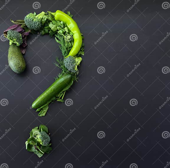 Green Vegetables Question Mark on Black Background with Copy Space ...