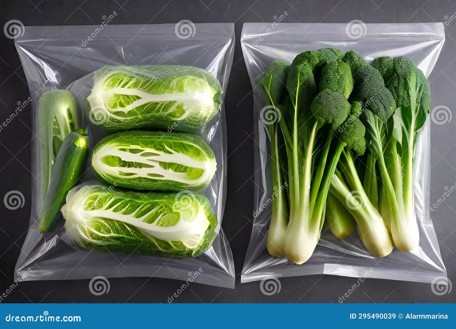 Green Vegetables, Salad and Cabbage in Plastic Packages. Photo Created ...
