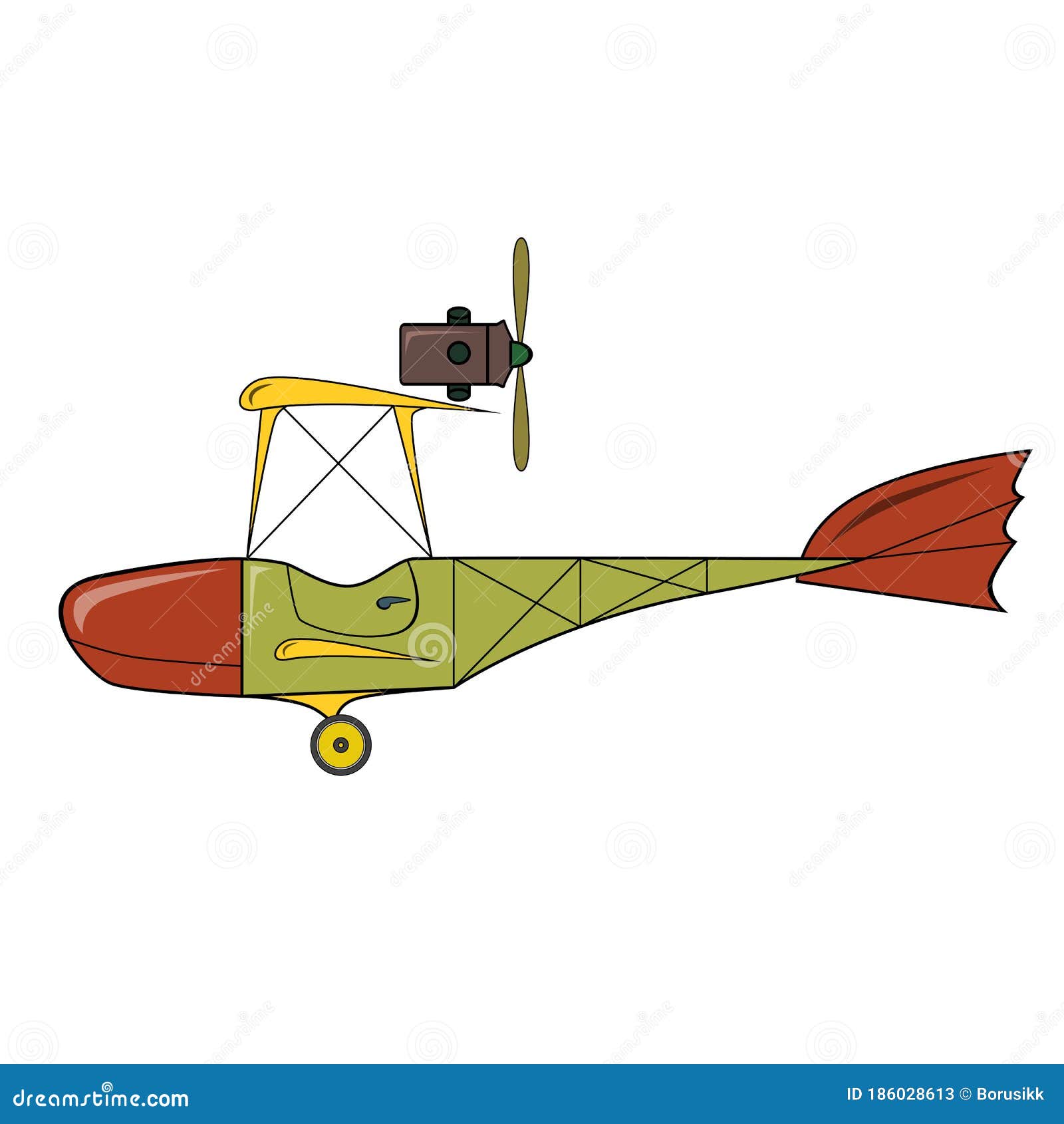 Green Vintage Plane in Cartoon Style on White Background Stock Vector ...