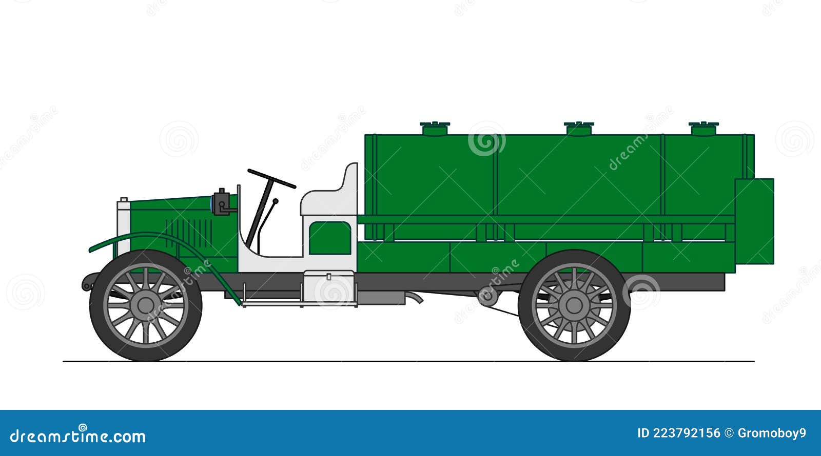 Green Vintage Tank Truck with Open Cab. Vector Drawing Stock Vector ...