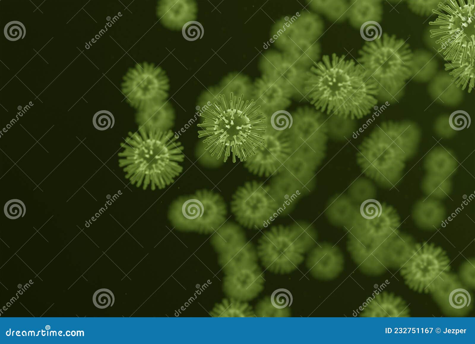 Green Virus Cells Under a Microscope Stock Illustration - Illustration ...