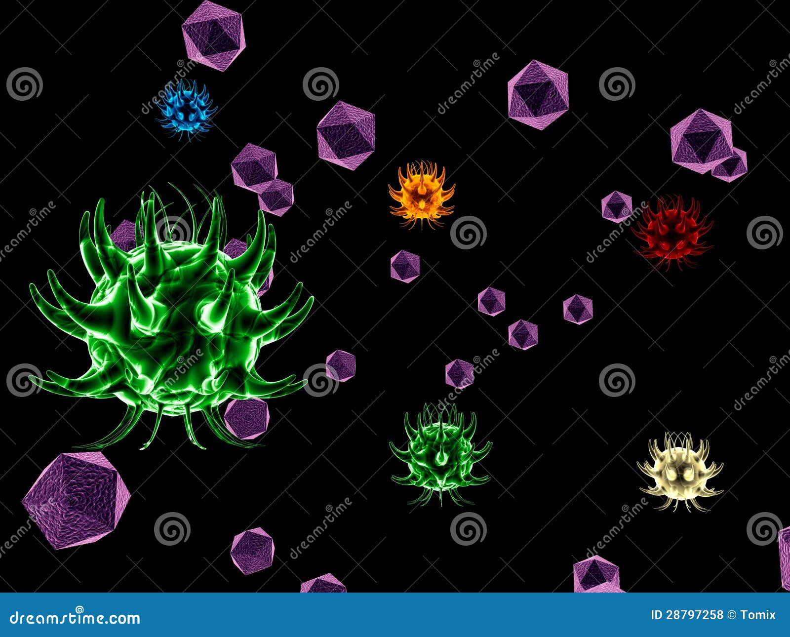 Green Virus on Molecule Colors Stock Illustration - Illustration of ...