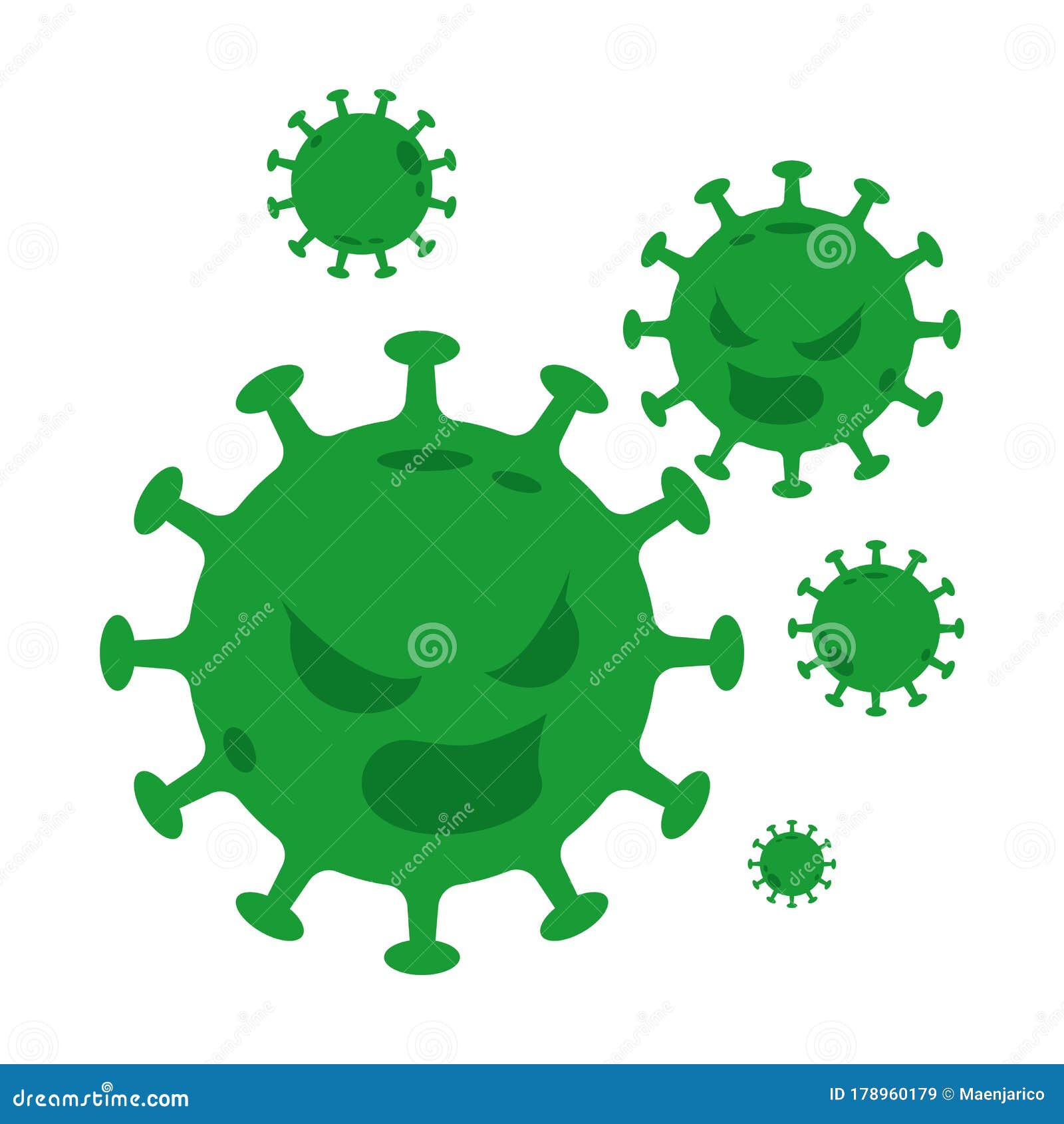 Green Viruses with Angry Face Flat Illustration Vector Stock Vector ...