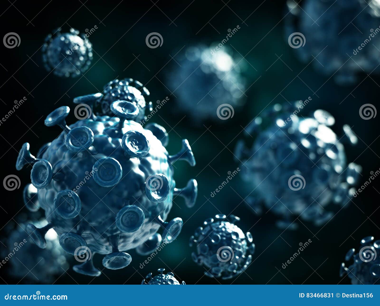 Green Viruses on Dark Background. 3D Illustration Stock Illustration ...