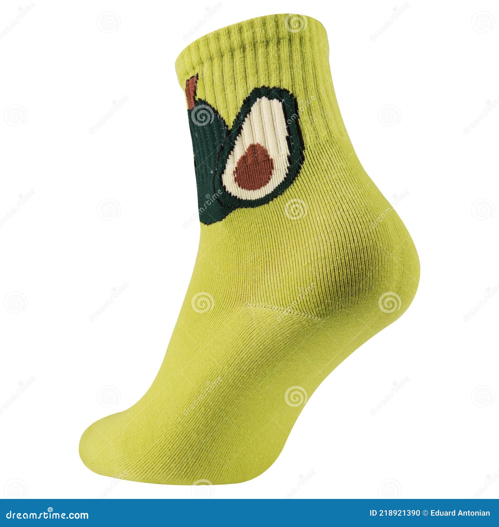 Green Voluminous Sock with a Pattern of Avocado, on a White Background ...