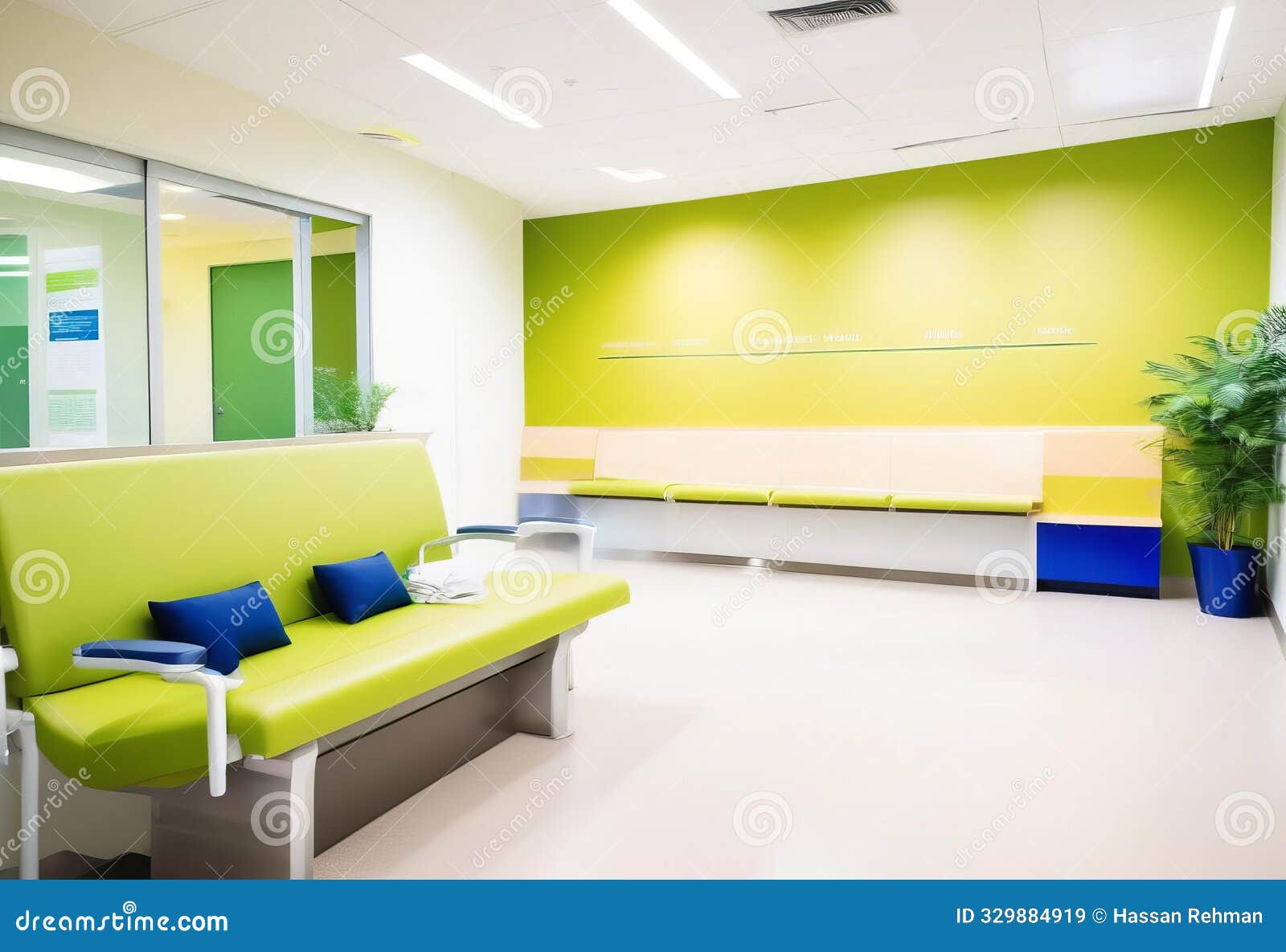 Green Waiting Area in a Modern Hospital Stock Illustration ...